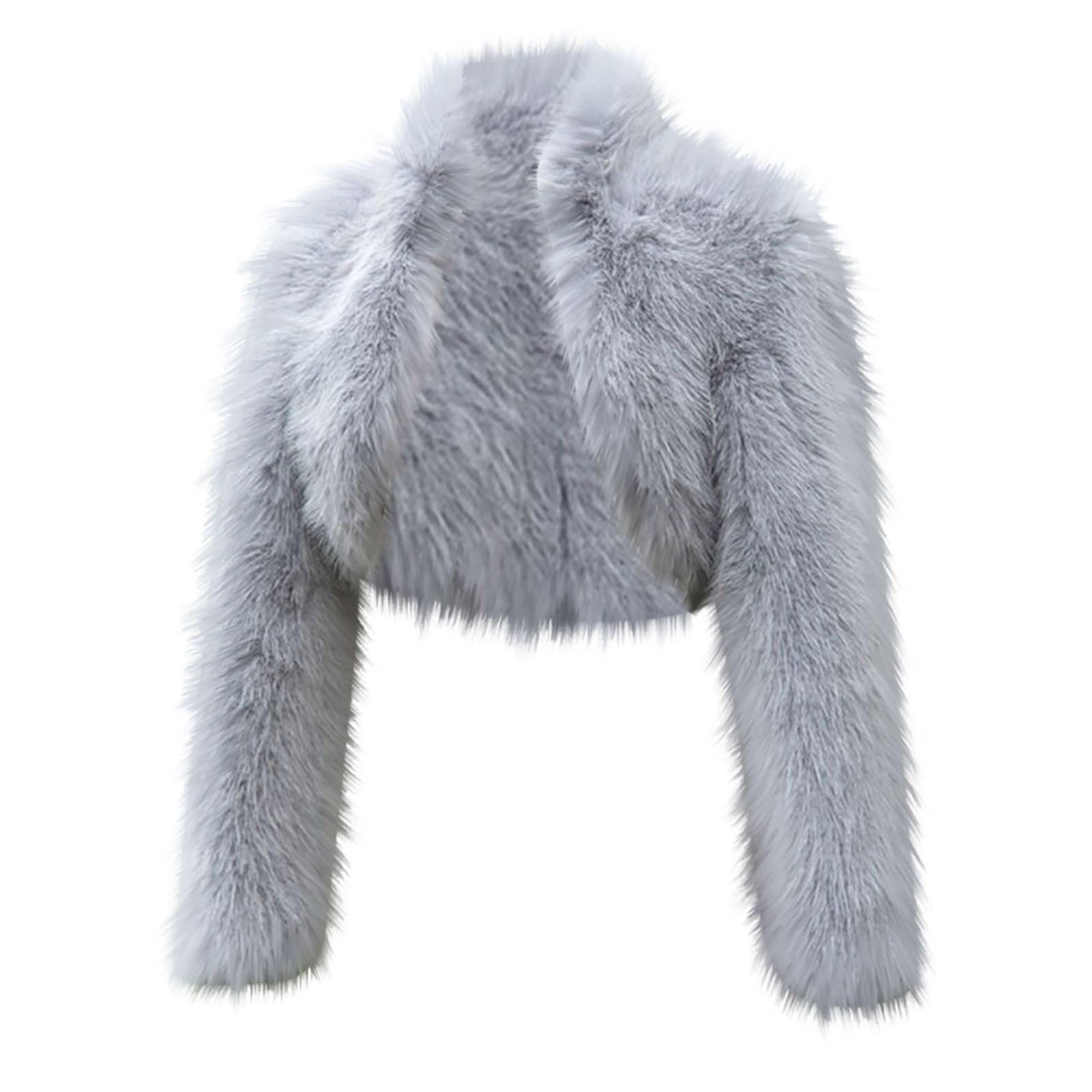 JGGSPWM Women's Cropped Faux Fur Coat, Long Sleeve Fluffy Jacket with Open Front, Winter Shaggy ...