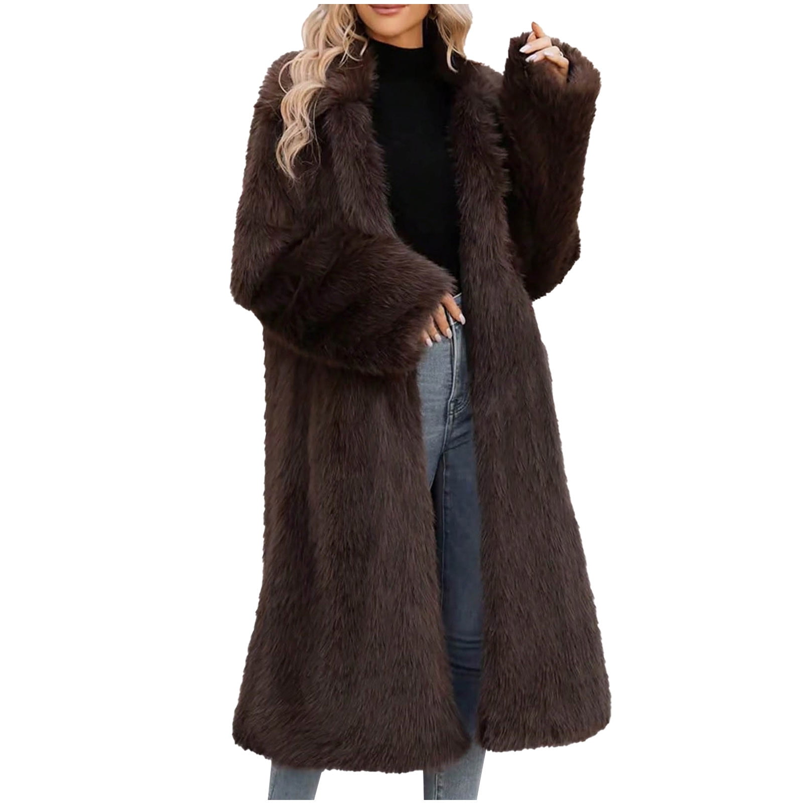JGGSPWM Women's Fluffy Faux Furry Overcoat Parka Long Coat Jackets ...