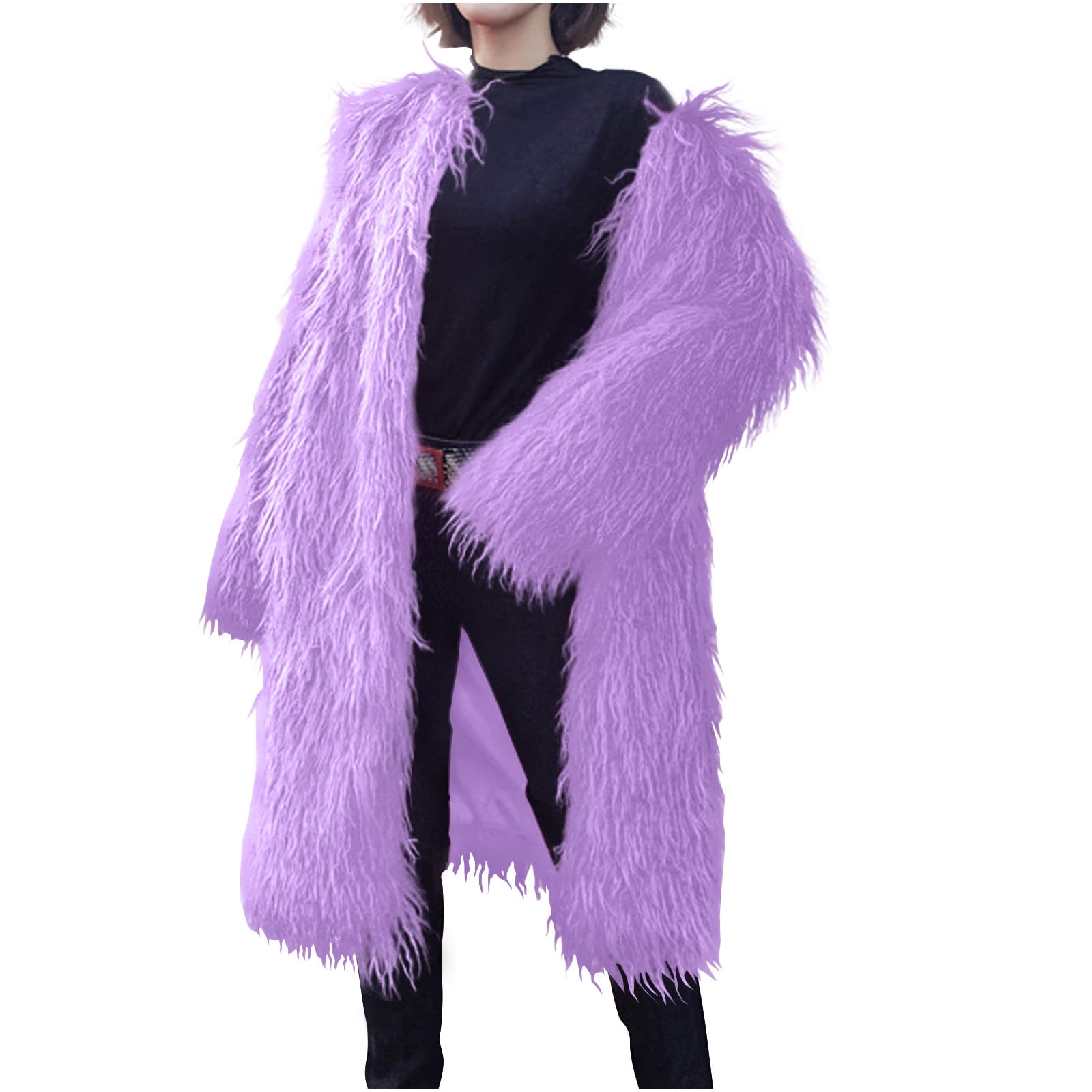 JGGSPWM Women's Fluffy Long Sleeve Faux Furry Coat Lapel Winter Parka ...