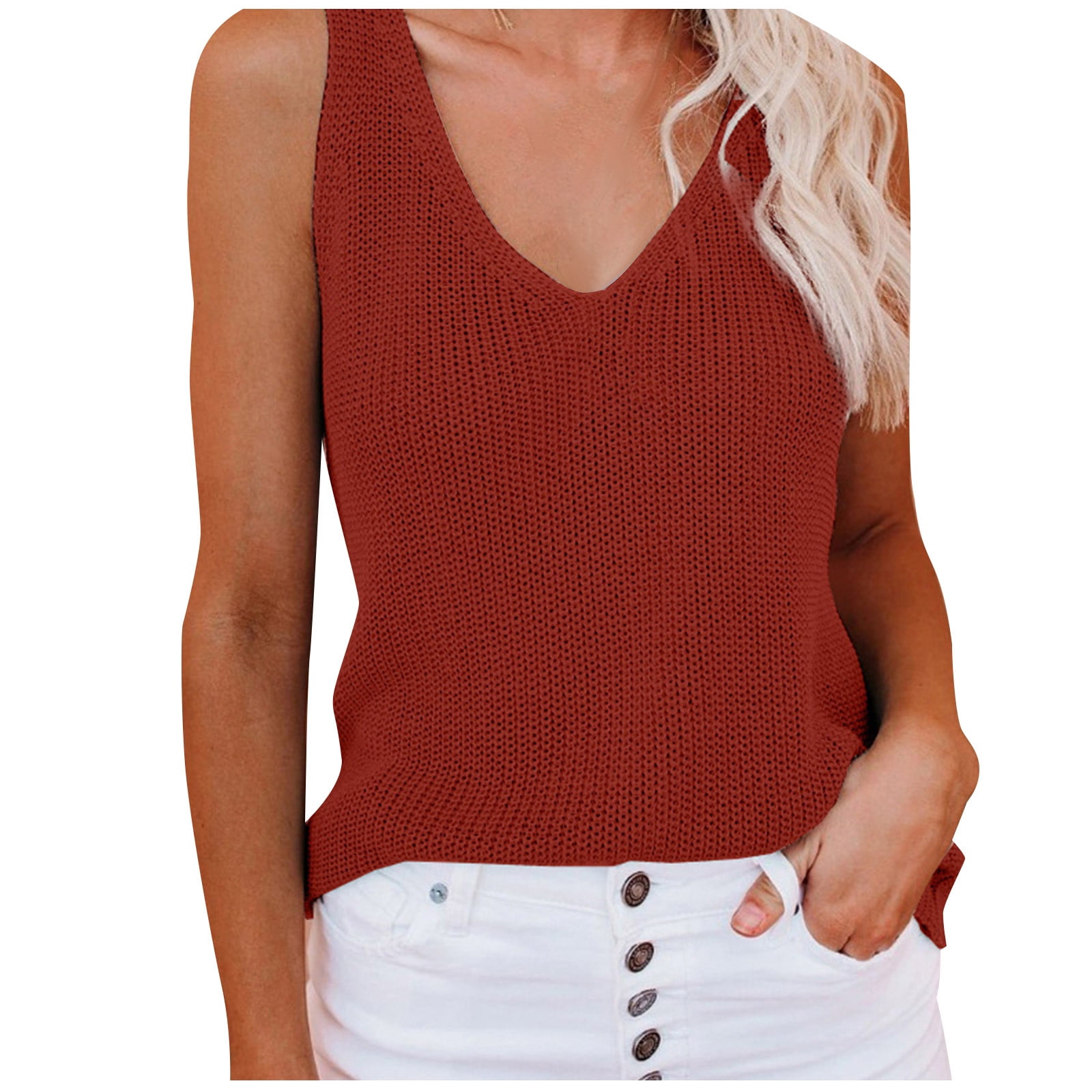 JGGSPWM Women's Hook-Eye V-Neck Knit Vest Hollow-Out Cable Crochet ...
