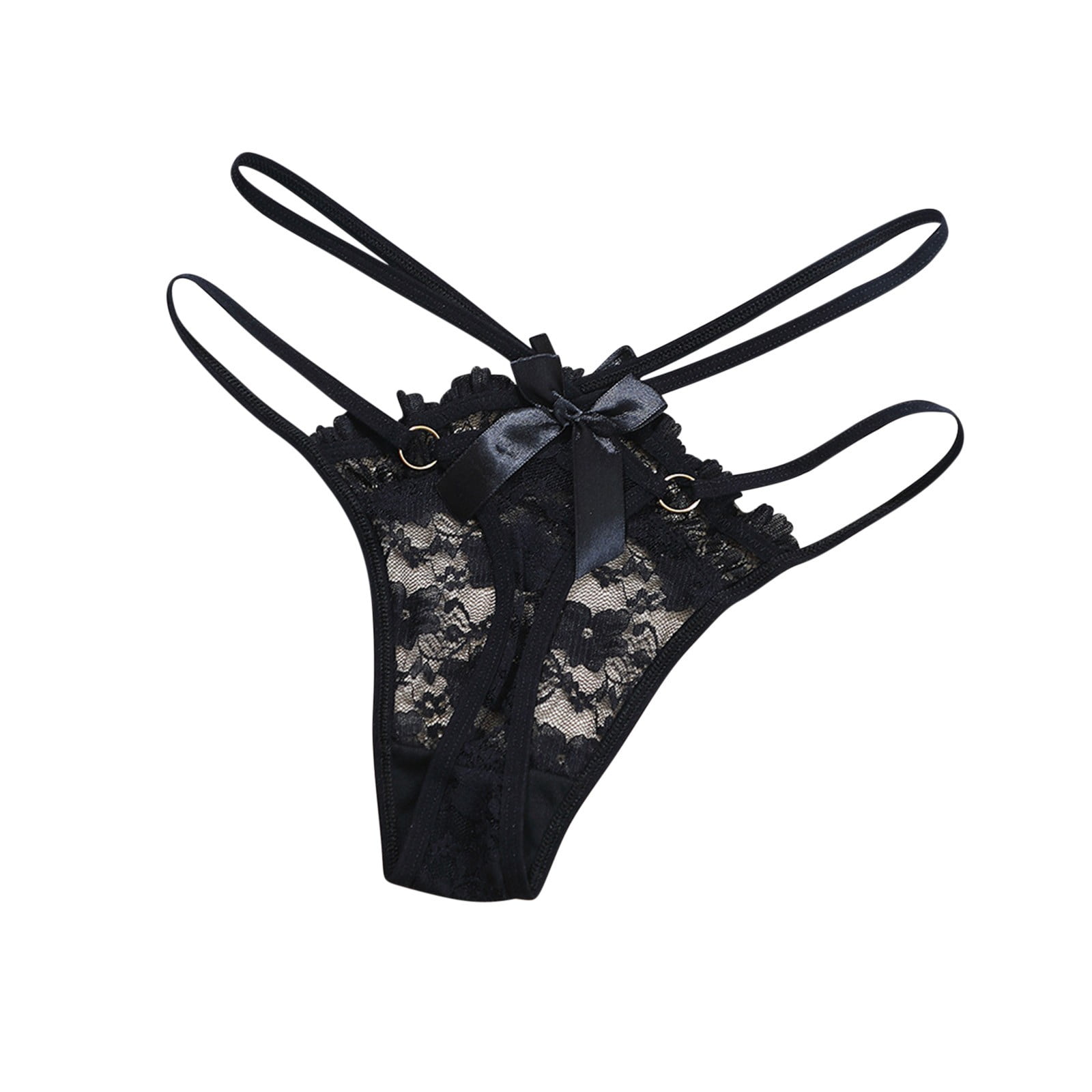 Jggspwm Womens Lace Panties Female Hollow Double Thin Belt Show Waist Sexy Temptation
