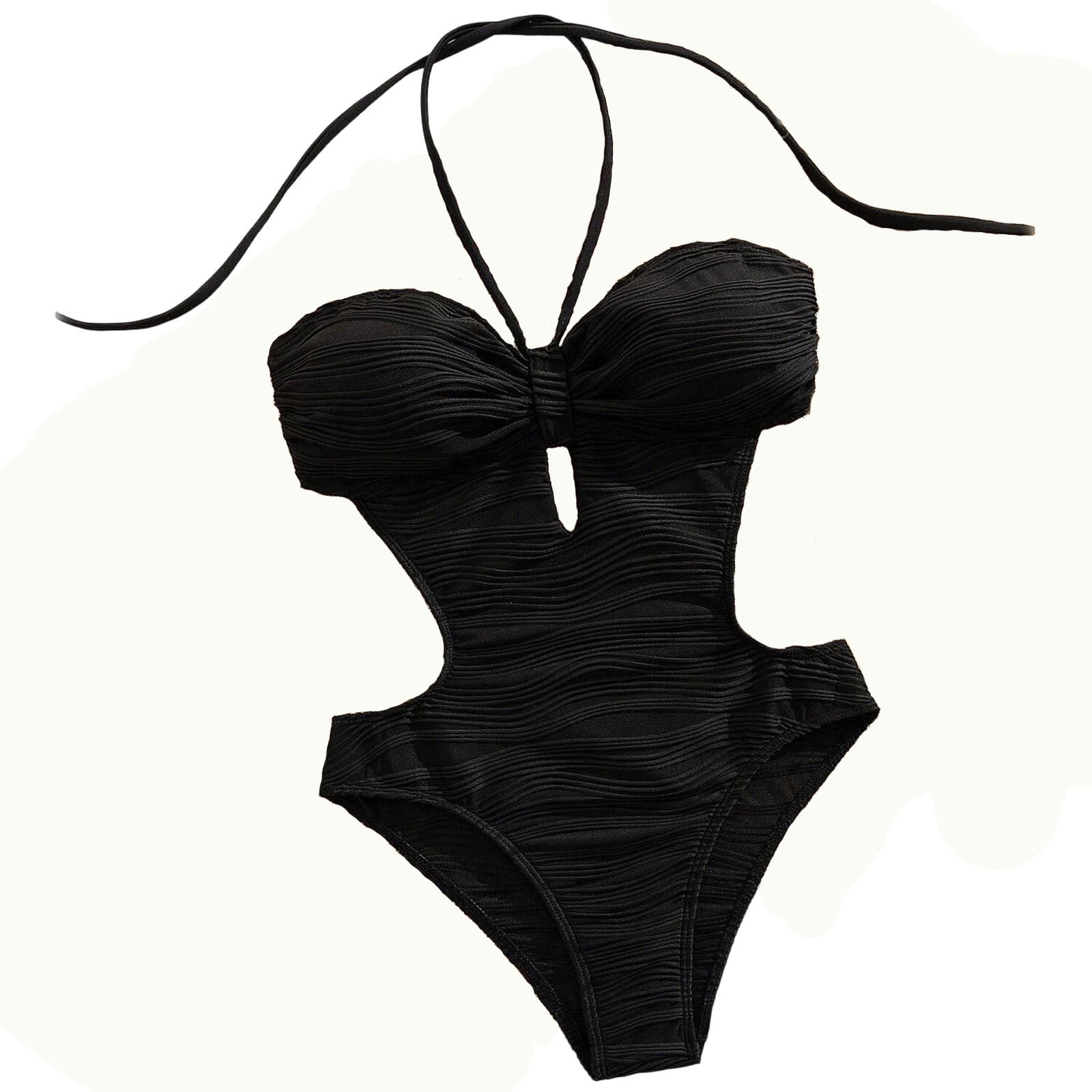 JGGSPWM Women's One Piece Swimsuit Cut Out Halter Open Back Bathing ...