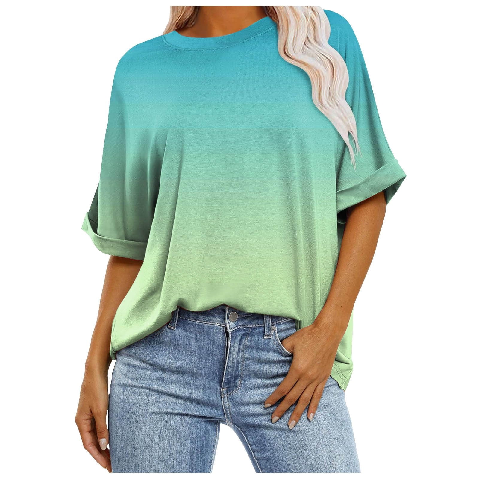 JGGSPWM Women's Oversized Crew Neck Half Sleeve Summer Tops Loose Elbow ...
