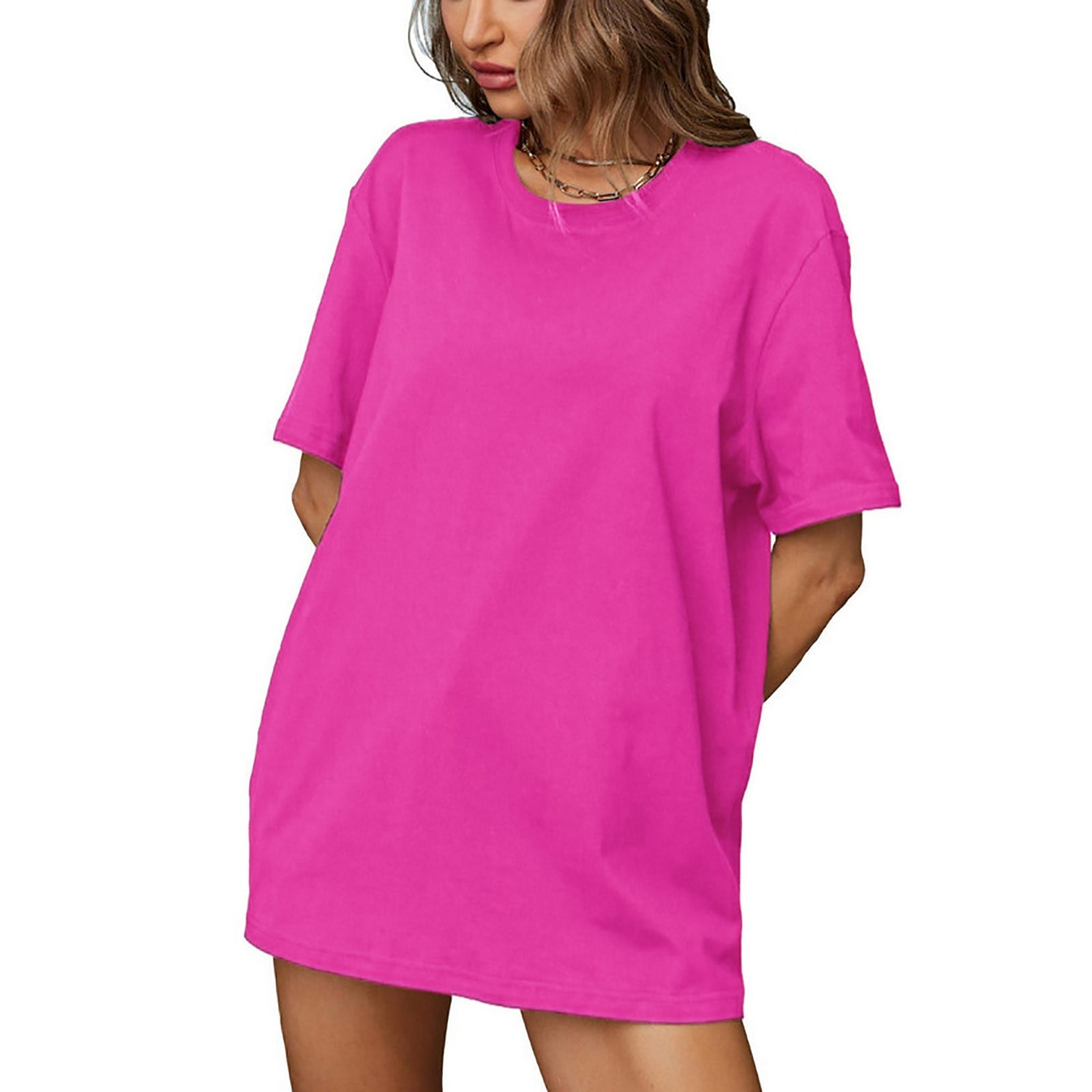 JGGSPWM Women's Round Neck Short Sleeve Cotton Top Relaxed Fit Spring ...
