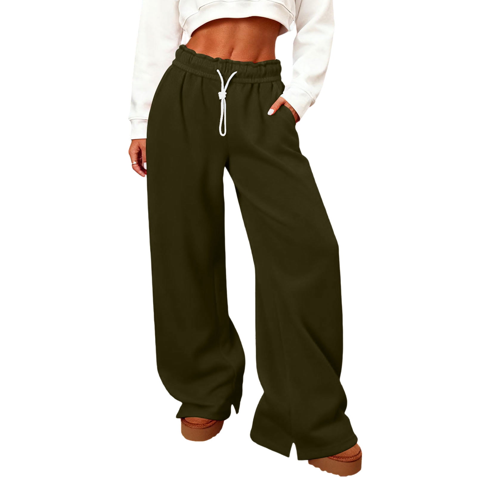 JGGSPWM Women's Running Fitness Sweatpants Foldover Waistband ...