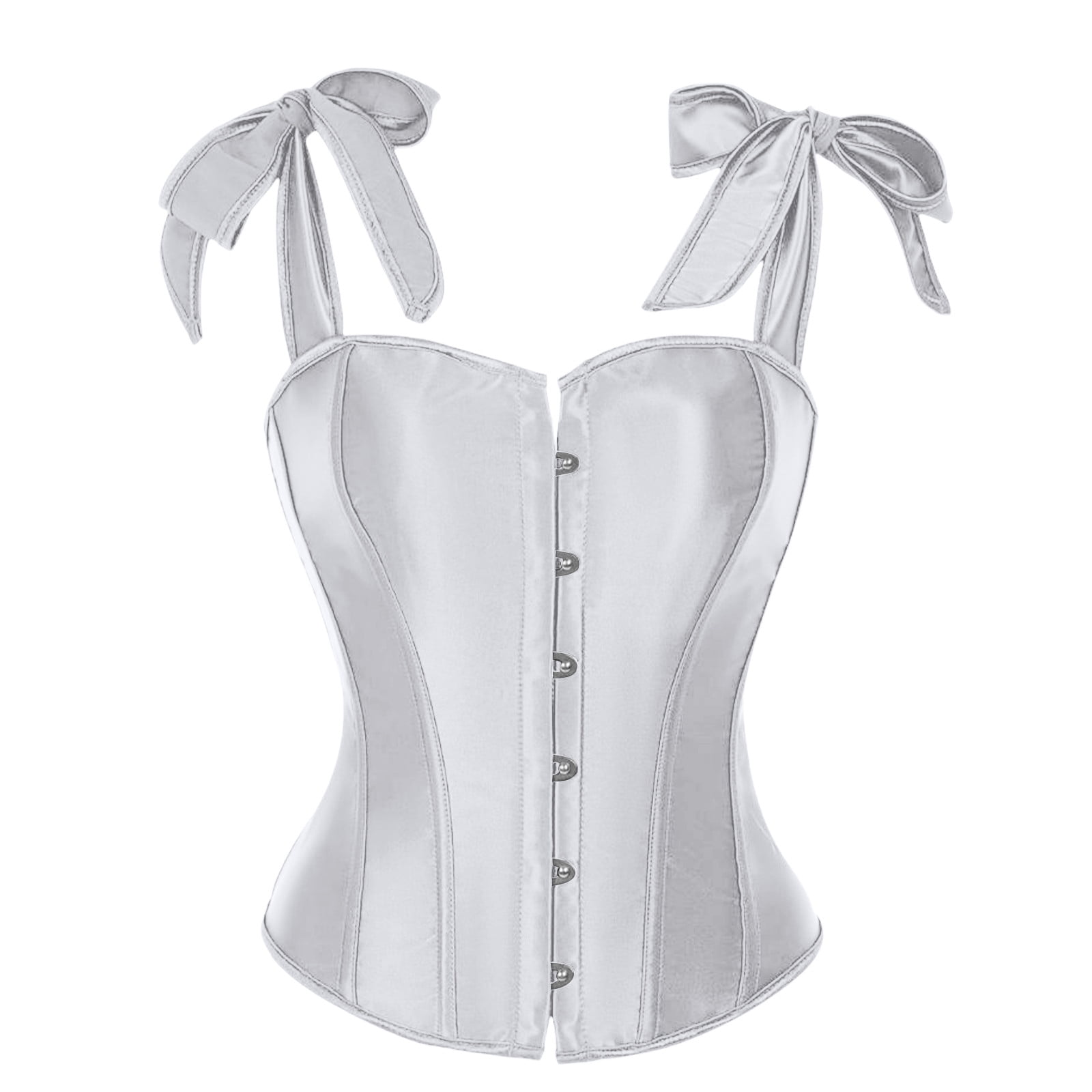JGGSPWM Women's Satin Corset Tops Adjustable Tie Strap Low Cut Bustier ...