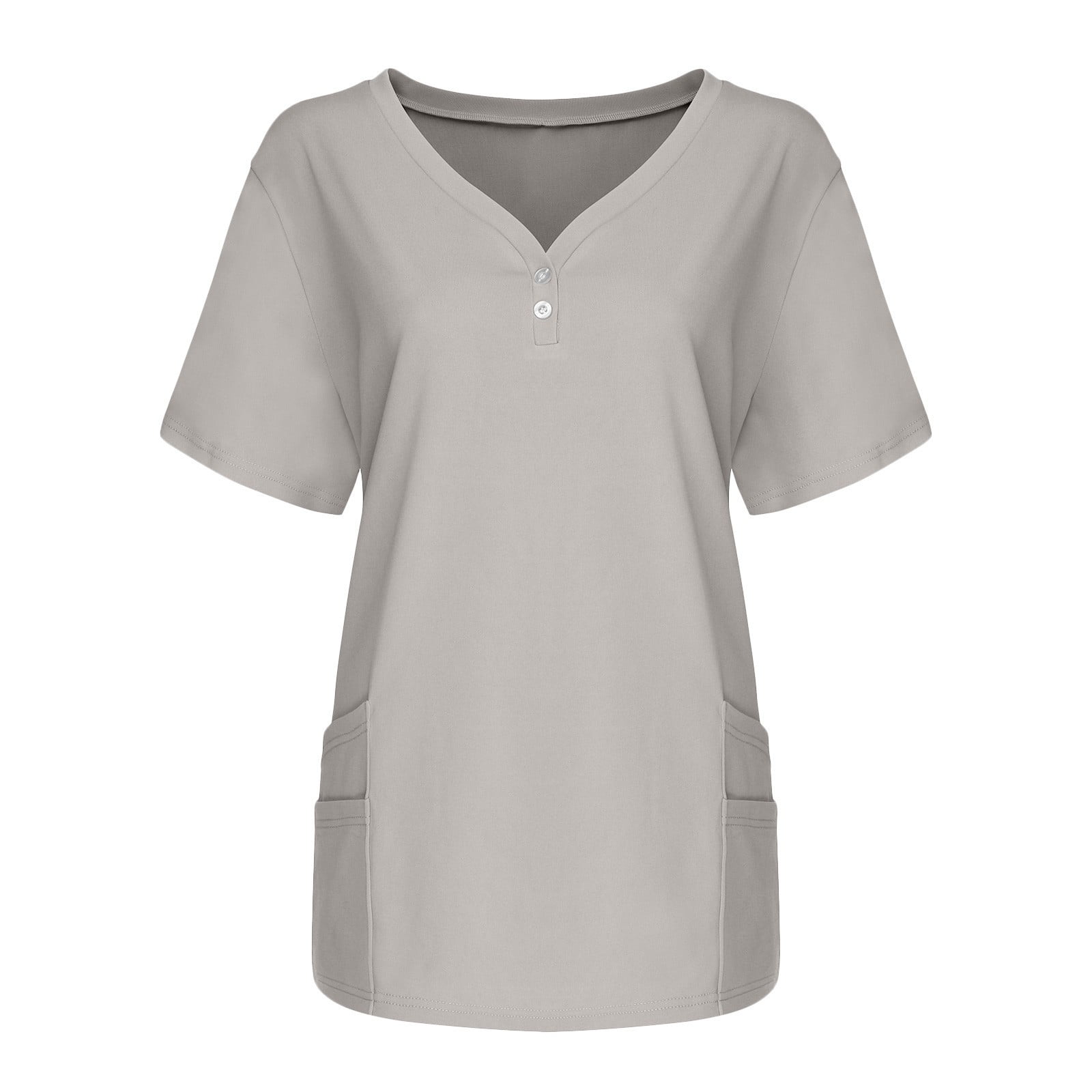 JGGSPWM Women's Scrub Tops V Neck Short Sleeve Tees with 4 Pockets ...
