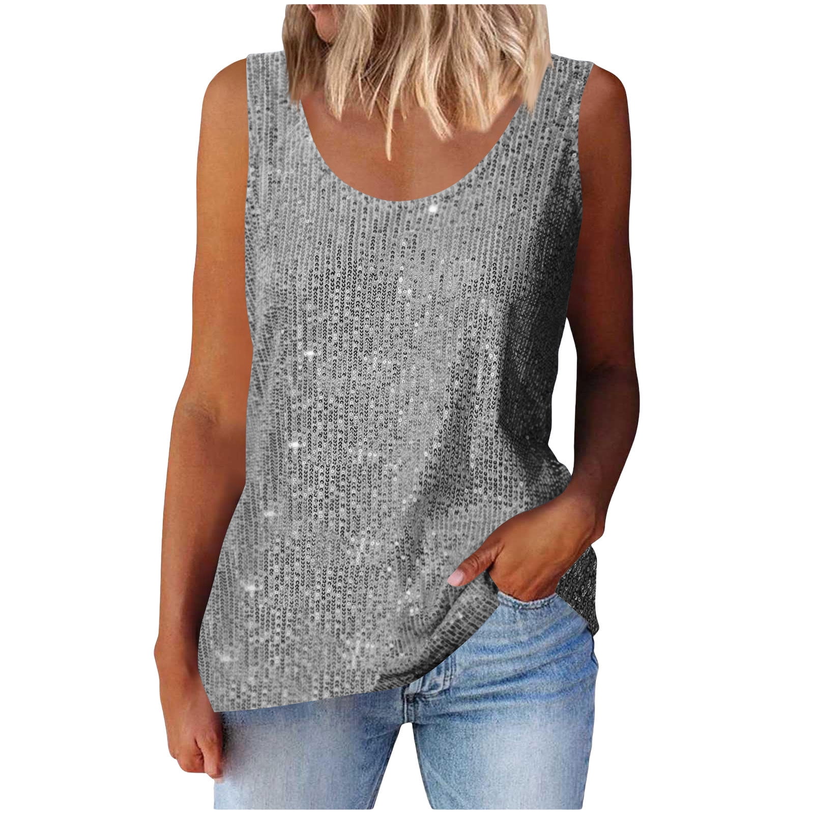 JGGSPWM Women's Sequin Tank Tops Spring Summer Sparkly Sleeveless Party ...