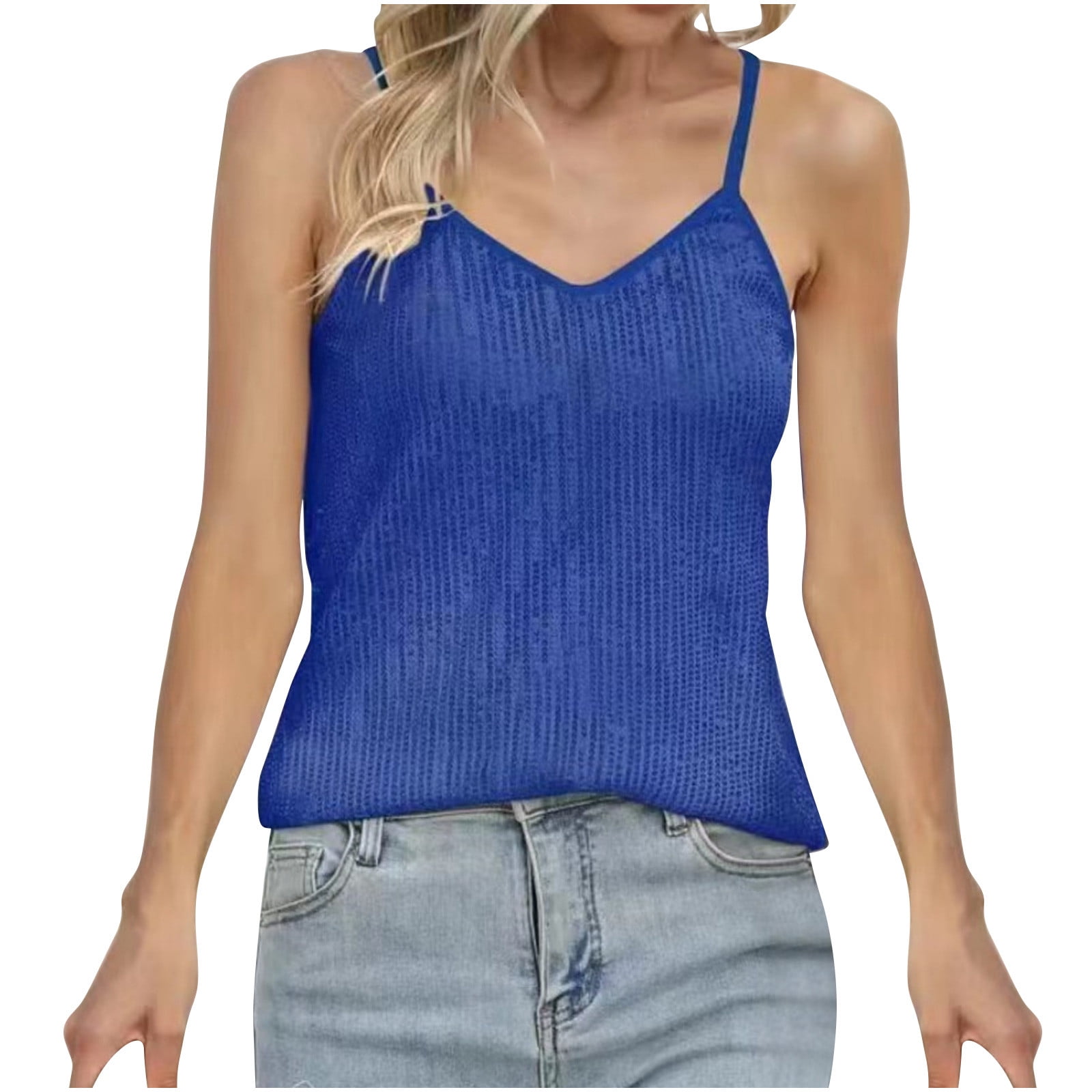 JGGSPWM Women's Sequined Camisole Tank Top Thin Straps V-Neck Shiny ...