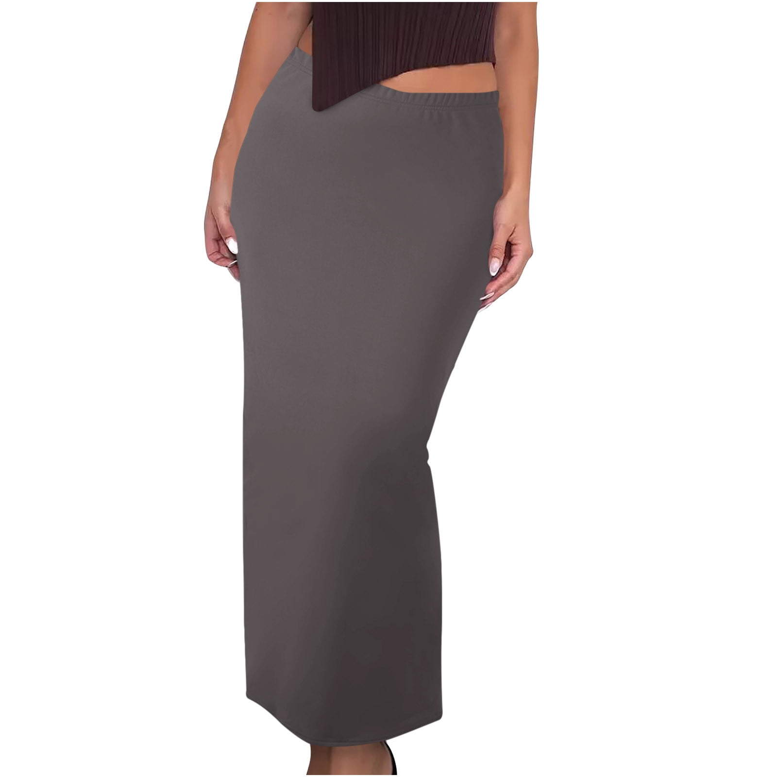 JGGSPWM Women's Solid Color Elegant Long Maxi Skirt Fall Basic Stretch ...