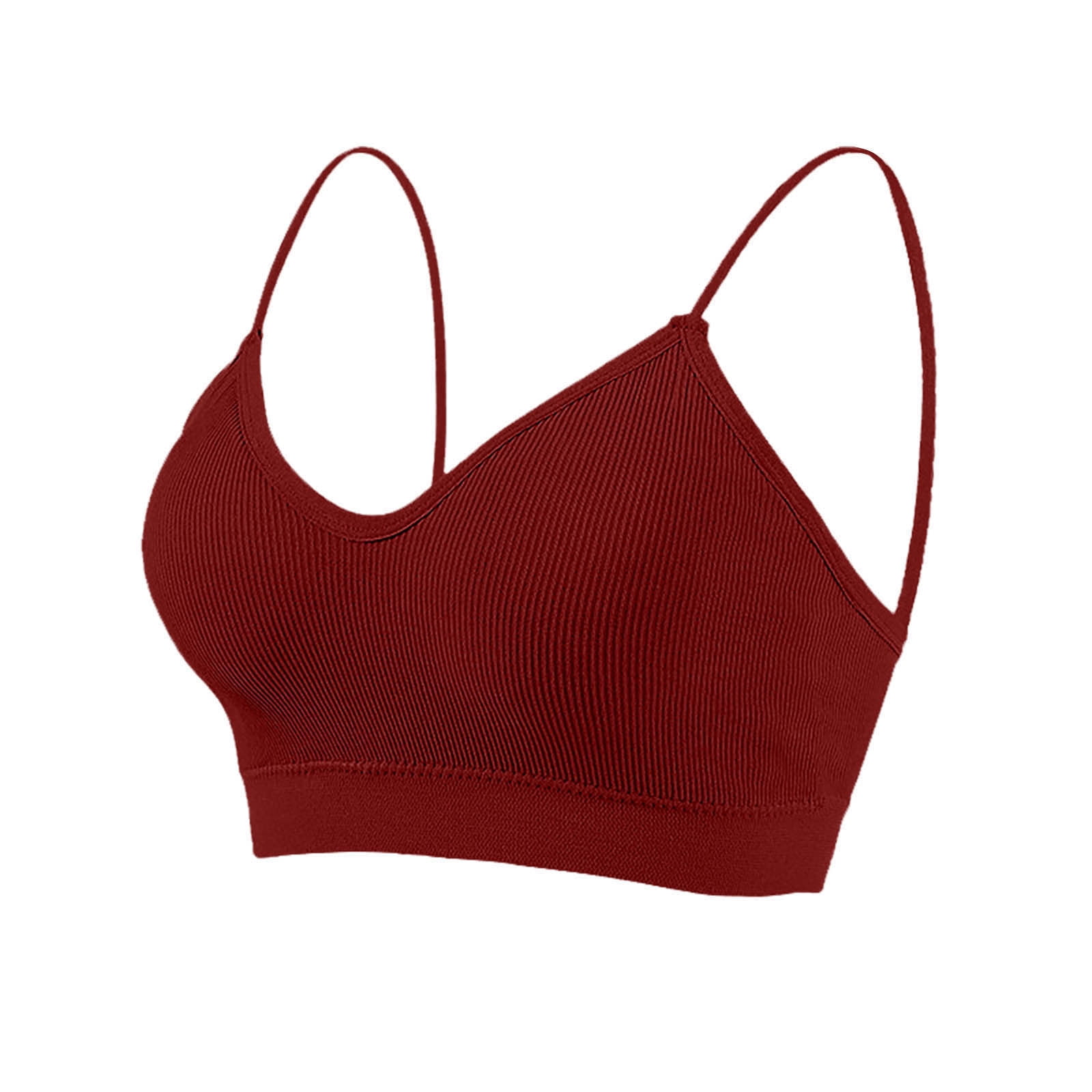 JGGSPWM Women's Solid Color Ribbed Racerback Bralette with Adjustable ...