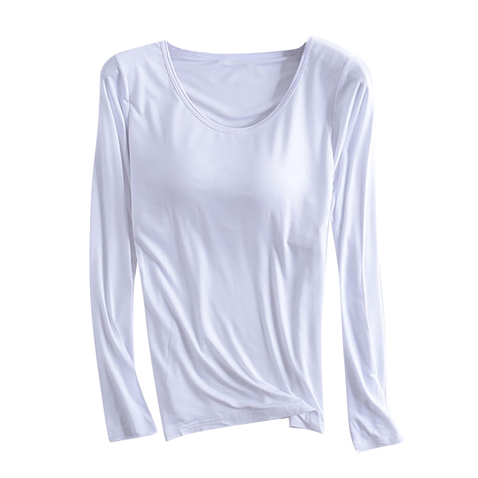 JGGSPWM Women's Solid Modal Cotton Built in Bra Scoop Neck Long Sleeve ...