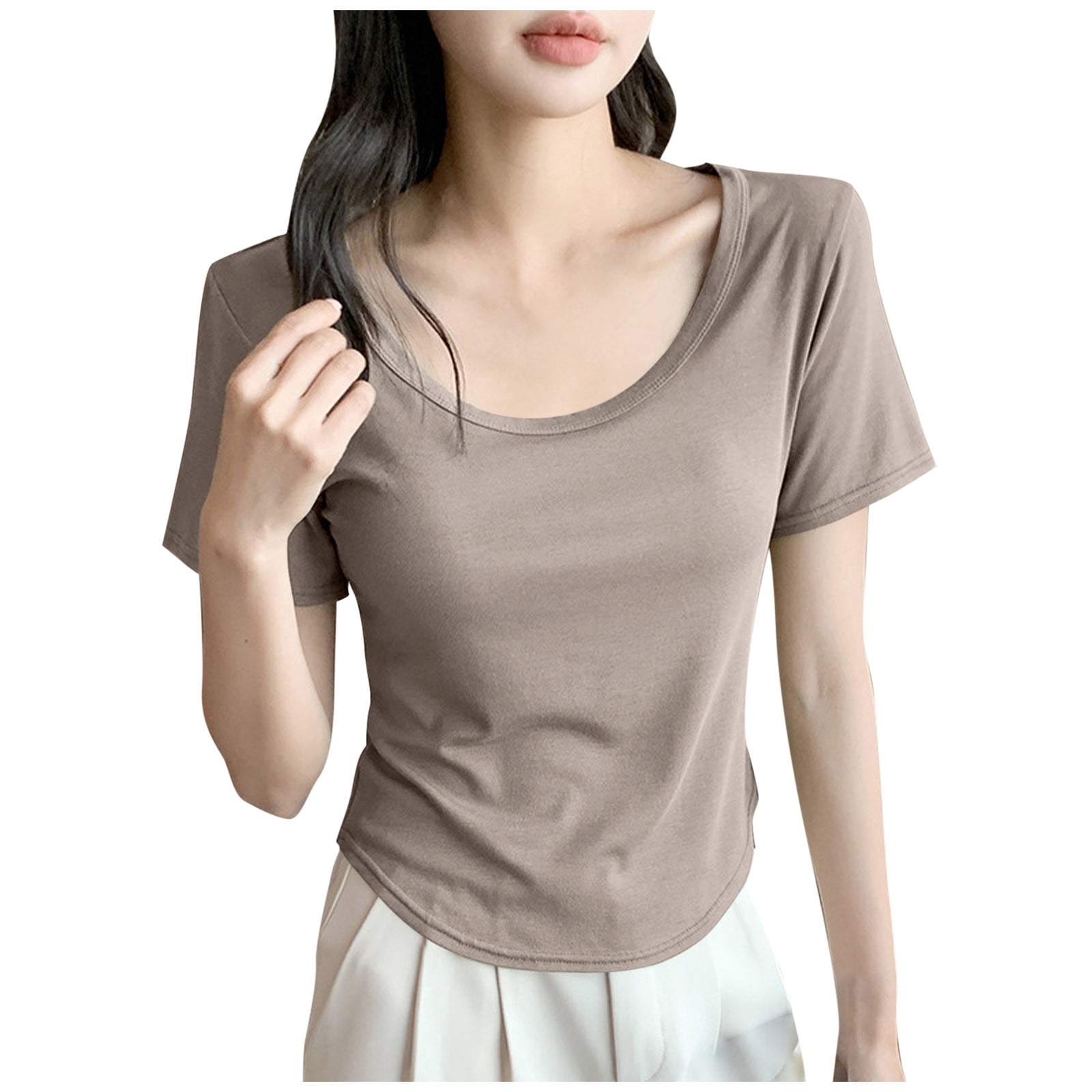 JGGSPWM Women's Summer Solid Color Basic Crop Tops Stretchy Breathable ...
