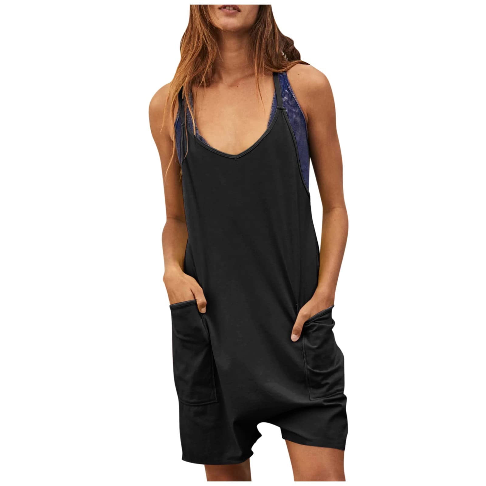 JGGSPWM Womens Casual Sleeveless Strap Loose Adjustable Jumpsuits ...
