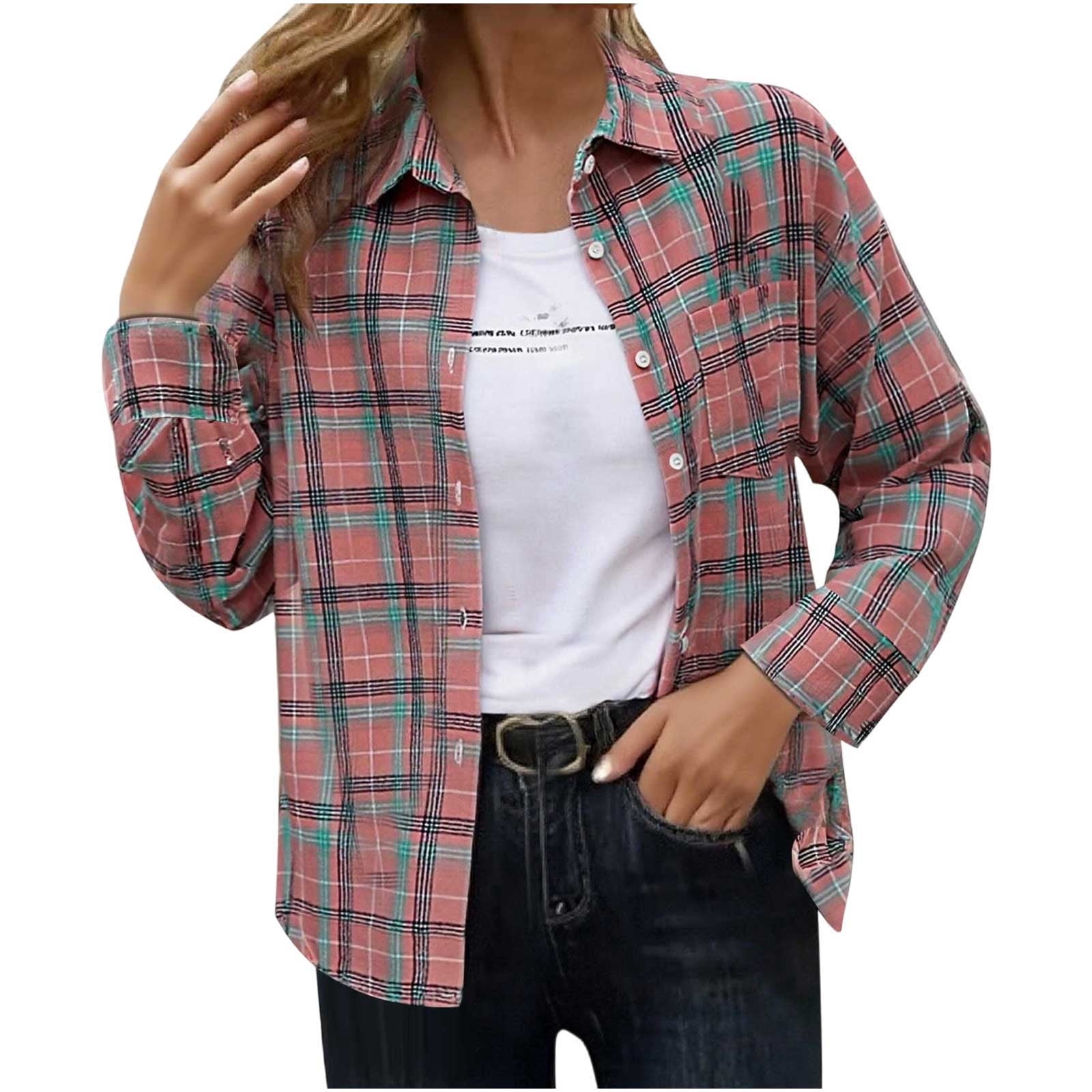 JGGSPWM Womens Classic Vintage Button Down Flannel Shirts Long Sleeve ...