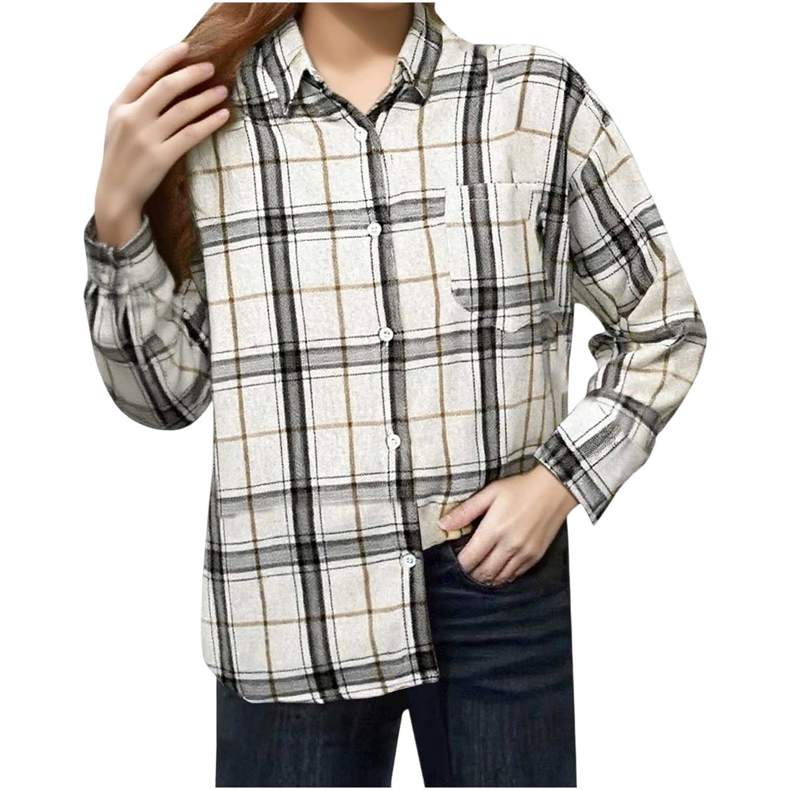 JGGSPWM Womens Classic Vintage Button Down Flannel Shirts Long Sleeve ...
