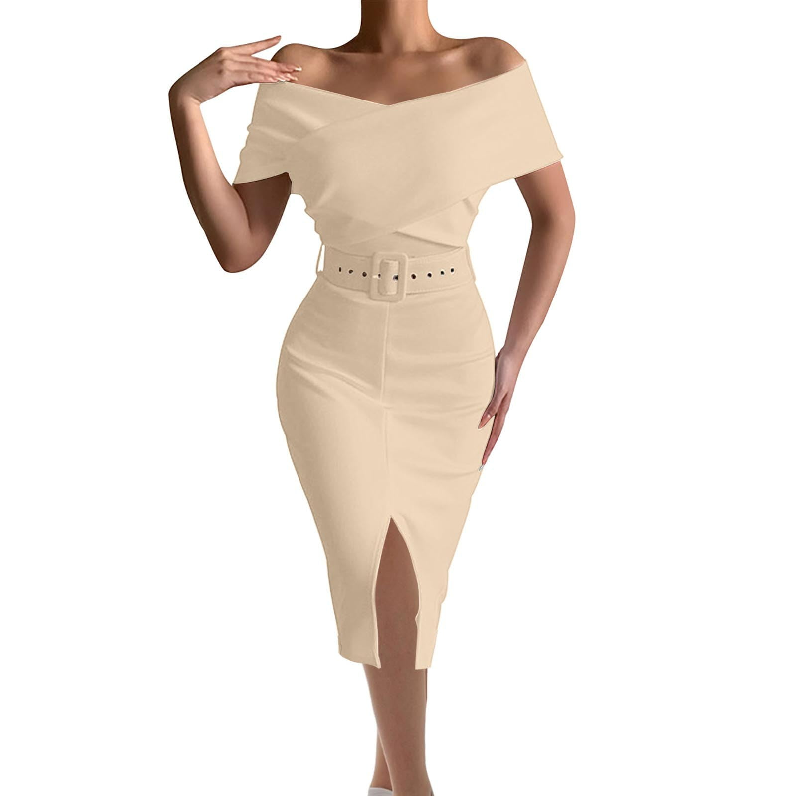 JGGSPWM Womens Elegant Commuter Wrap Hip Dresses Belt Included ...