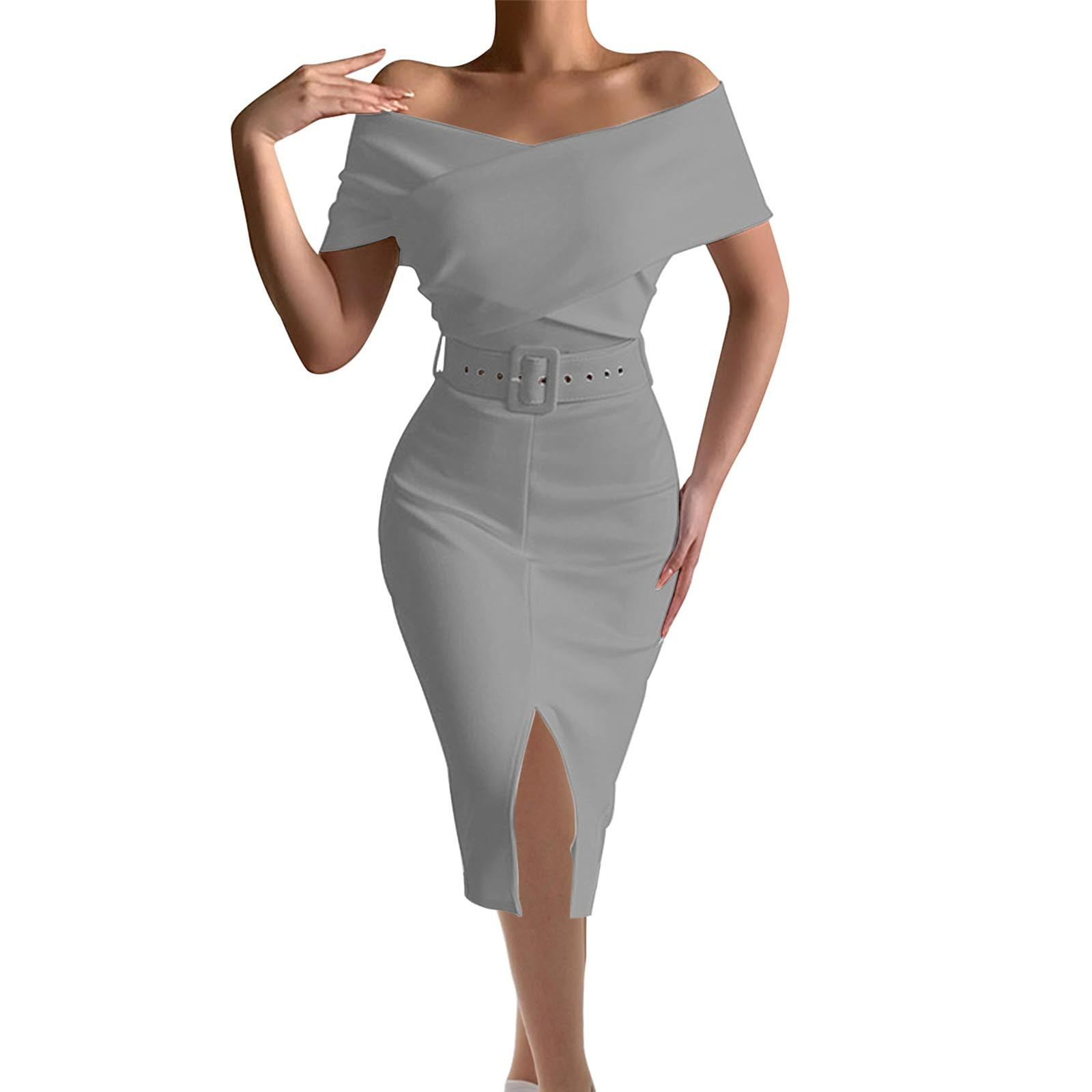 JGGSPWM Womens Elegant Commuter Wrap Hip Dresses Belt Included ...