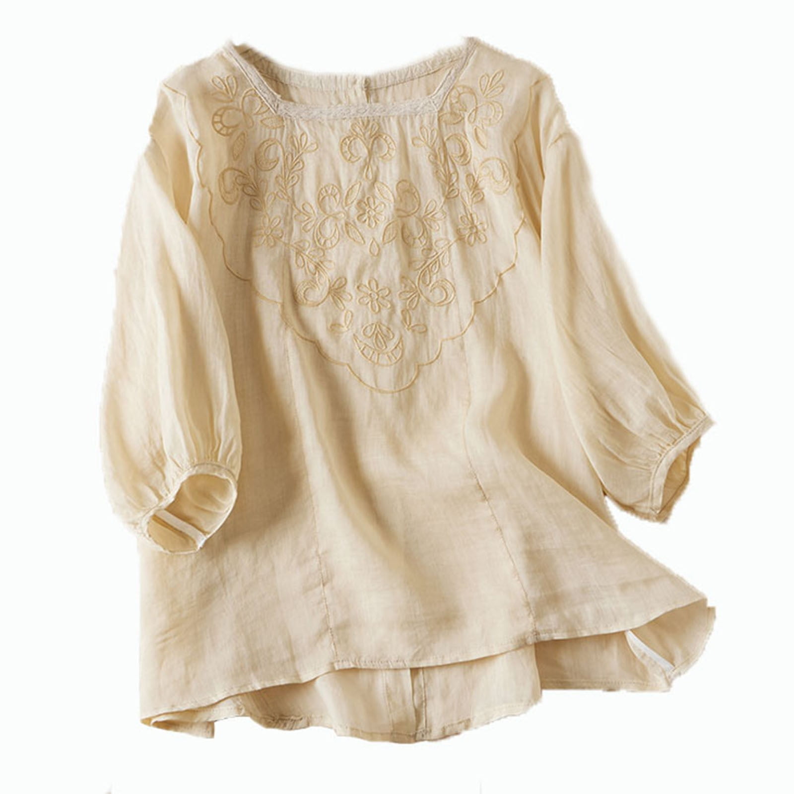 JGGSPWM Womens Embroidered Floral Vintage Cotton Linen Shirts Linen ...