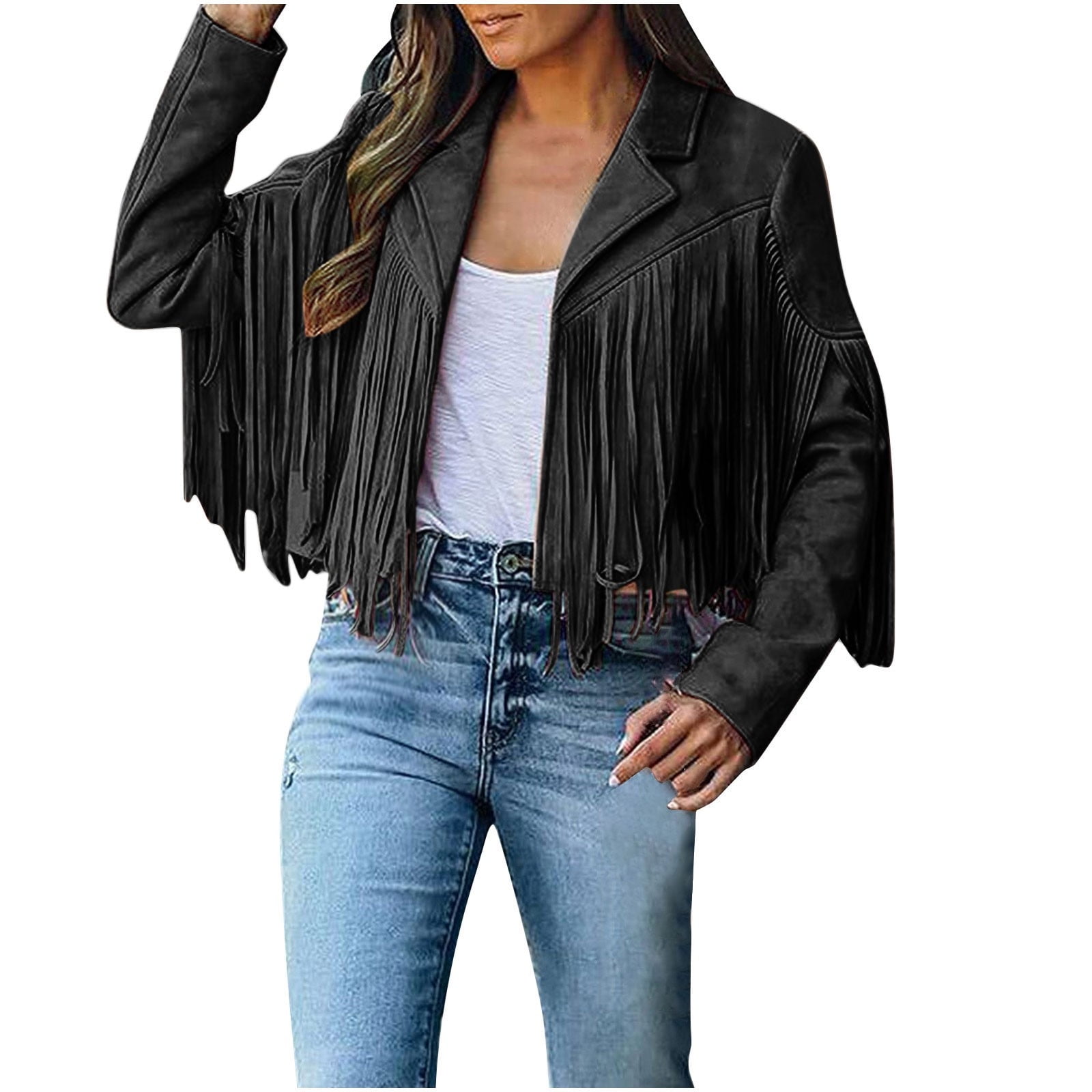 JGGSPWM Womens Fringe Vest Faux Suede Tassels Jacket 70S Cowgirls ...