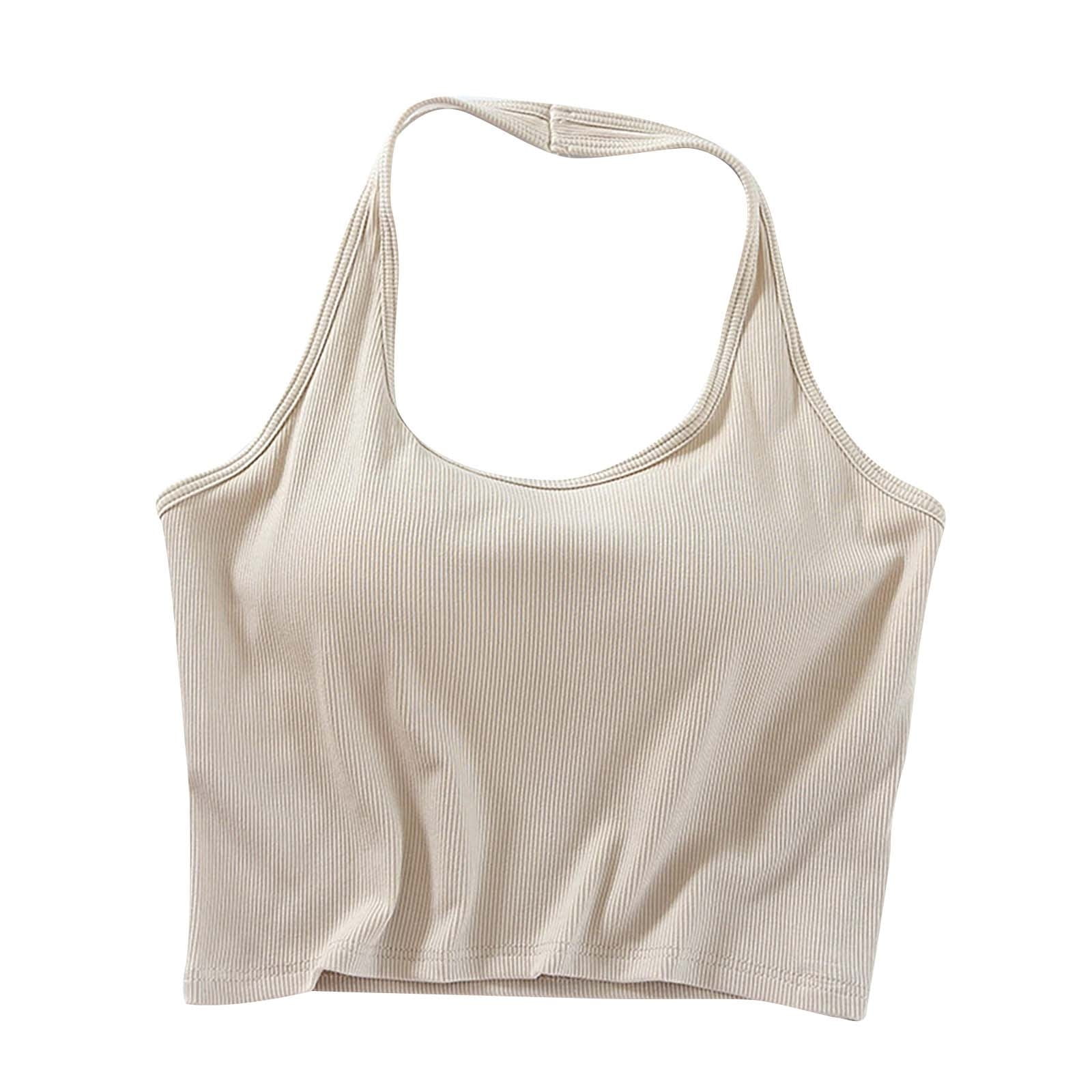 JGGSPWM Womens Halter Neck Padded Tank Tops Ribbed Knit Comfort Support ...