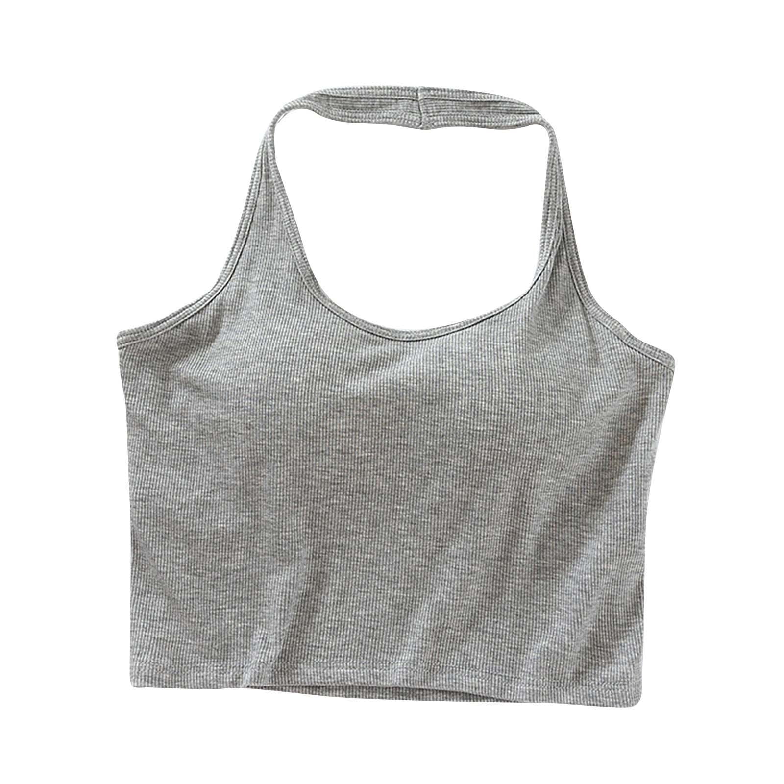 JGGSPWM Womens Halter Neck Padded Tank Tops Ribbed Knit Comfort Support ...