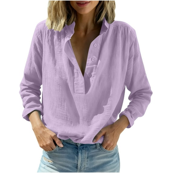 JGGSPWM Womens Long Sleeve Button Down Shirts Solid Color Summer Spring Vacation Tops Loose ...