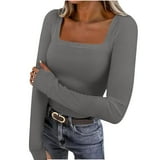 JGGSPWM Womens Long Sleeve Tops Square Neck T Shirts Dressy Casual ...