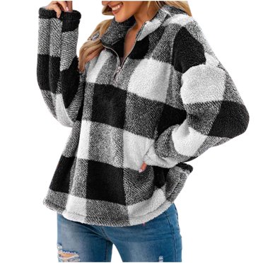Womens Fuzzy Sherpa Fleece Sweaters Casual Crewneck Sweatshirt Pullover ...