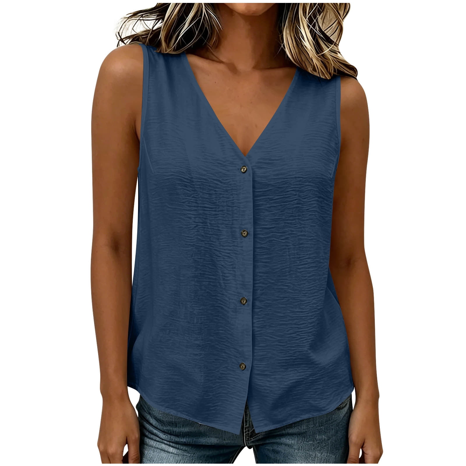 JGGSPWM Womens Sleeveless Button Down Shirts Summer Lightweight Blouses ...