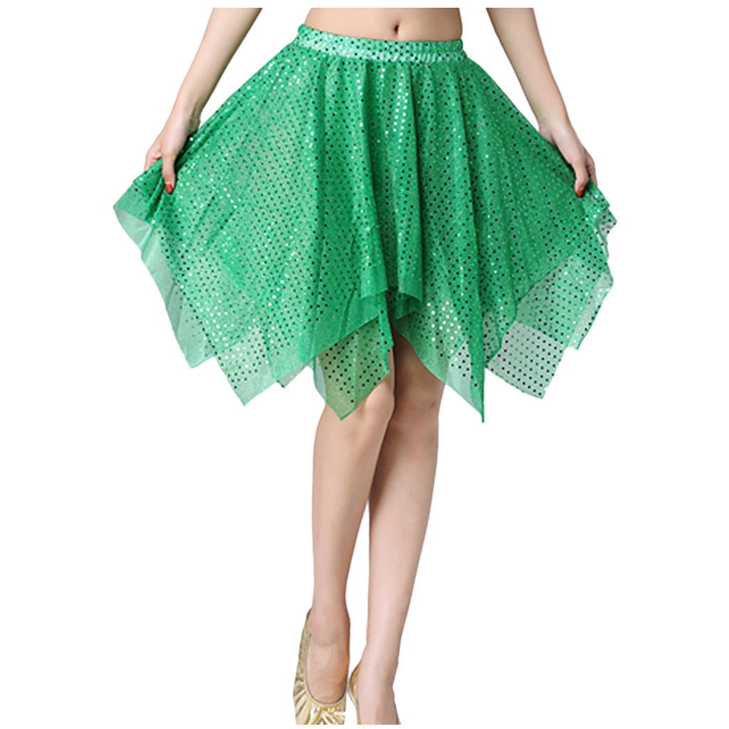 JGGSPWM Womens Tulle Asymmetrical Mini Skirt Solid Color Elastic Waist ...