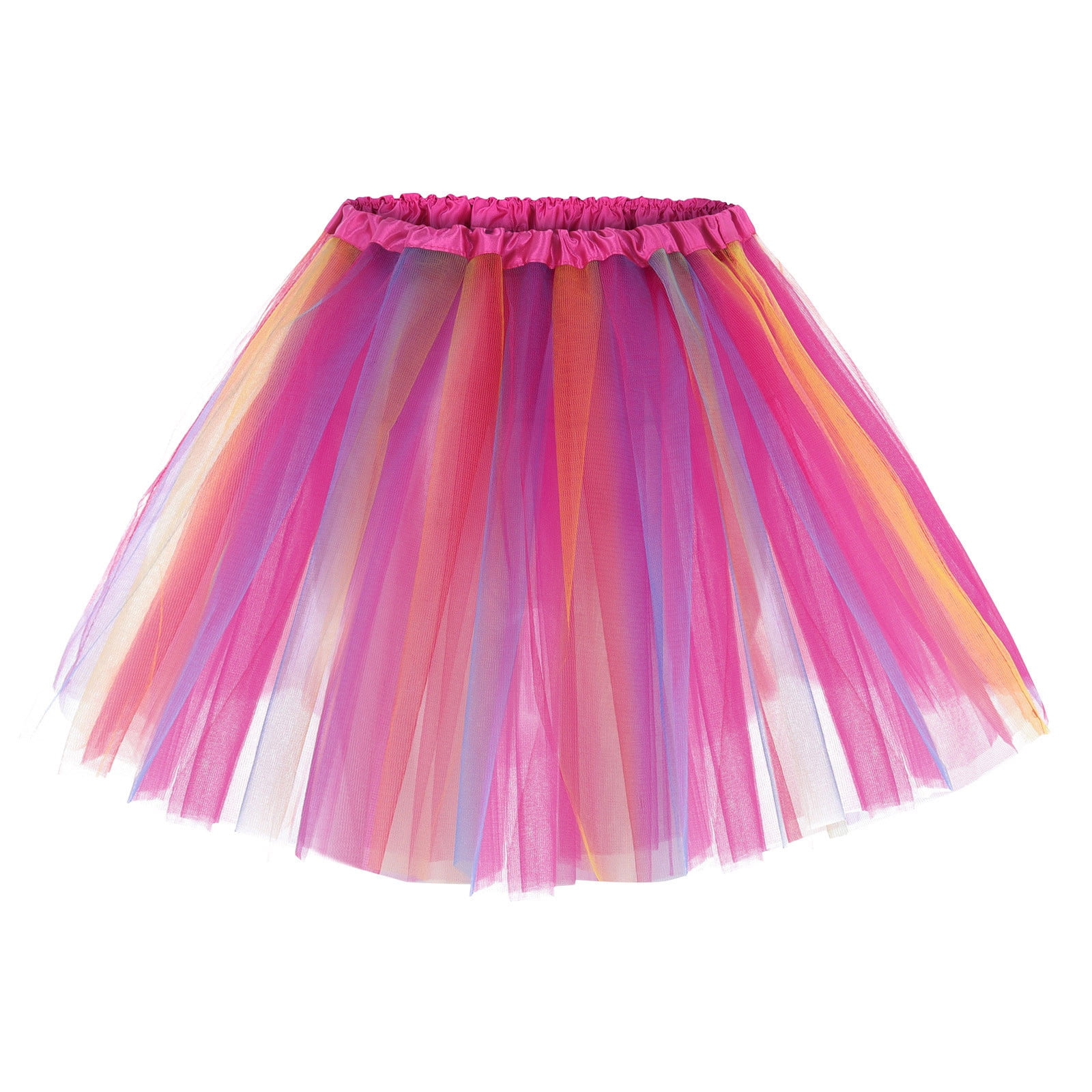 JGGSPWM Womens Tulle Rainbow Mini Skirt Layered Design Elastic Waist ...