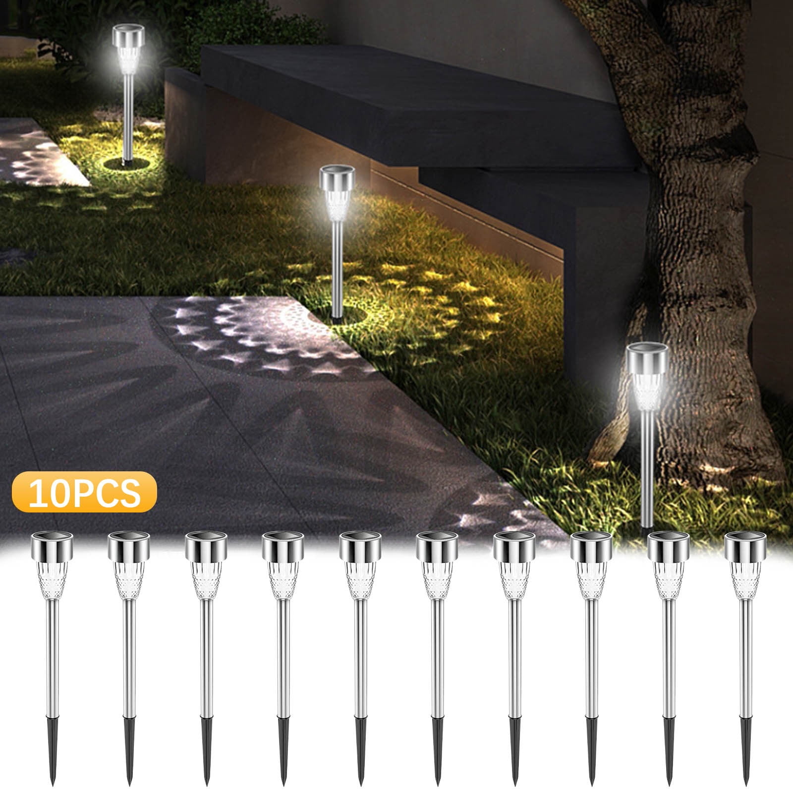 JGJJUGN 10-Pack Solar LED Outdoor Lights - Stainless Steel and Solar ...