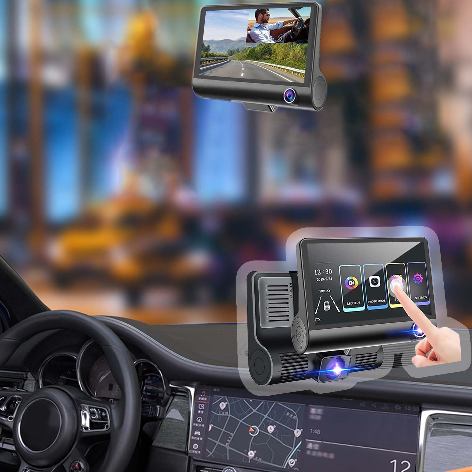 JGJJUGN 1080P Dash Cam Dual Cameras 4-Inch Touch Screen 170° Wide Angle ...