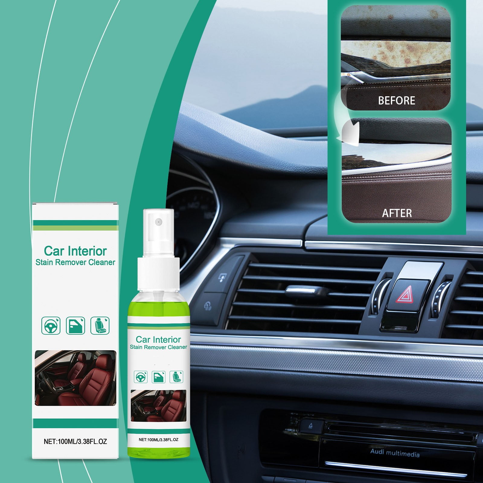 JGJJUGN Car Interior Cleaning Spray 100ml Stain Remover Gloss Enhancer ...