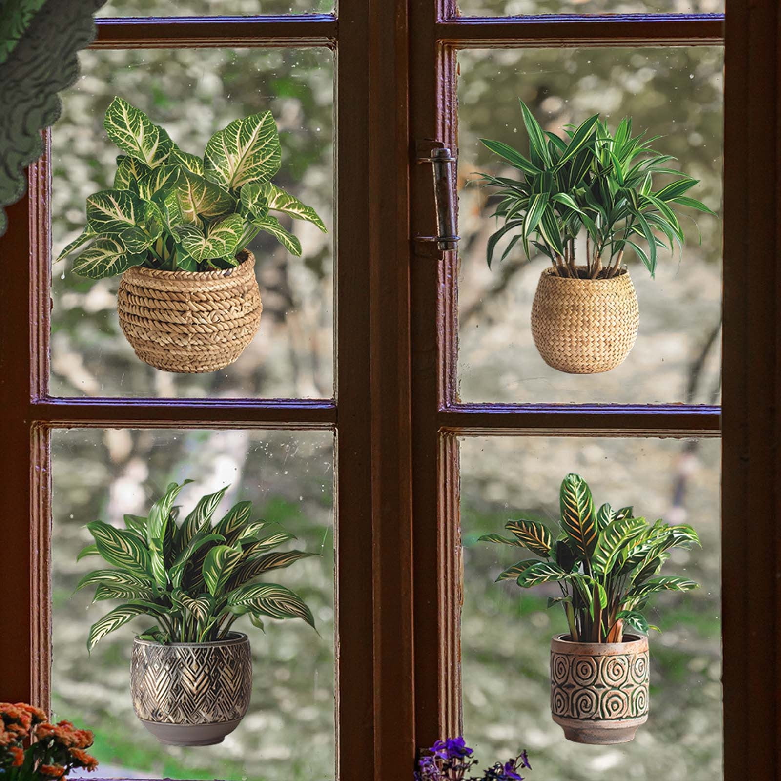 JGJJUGN Green Plant Window Sticker Home Decor, Nature-Inspired Glass ...