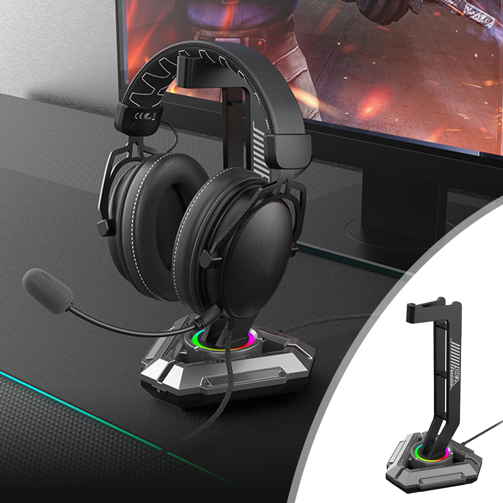 JGJJUGN Mech Style RGB Headphone Stand USB Expansion Dock Metal Base ...