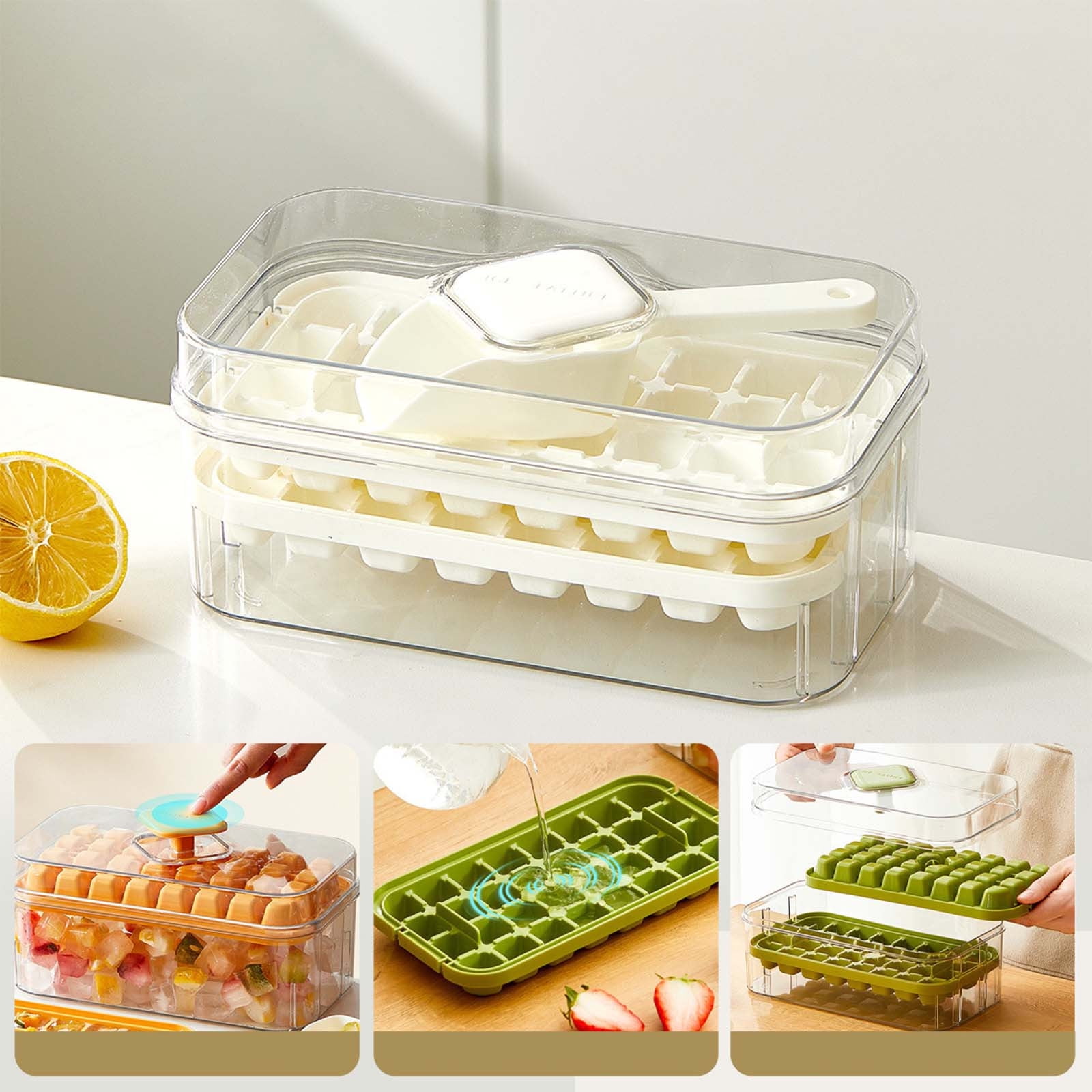 JGJJUGN One-Click Ice Maker Tray Space-Saving Ice Storage Box Non-Stick ...