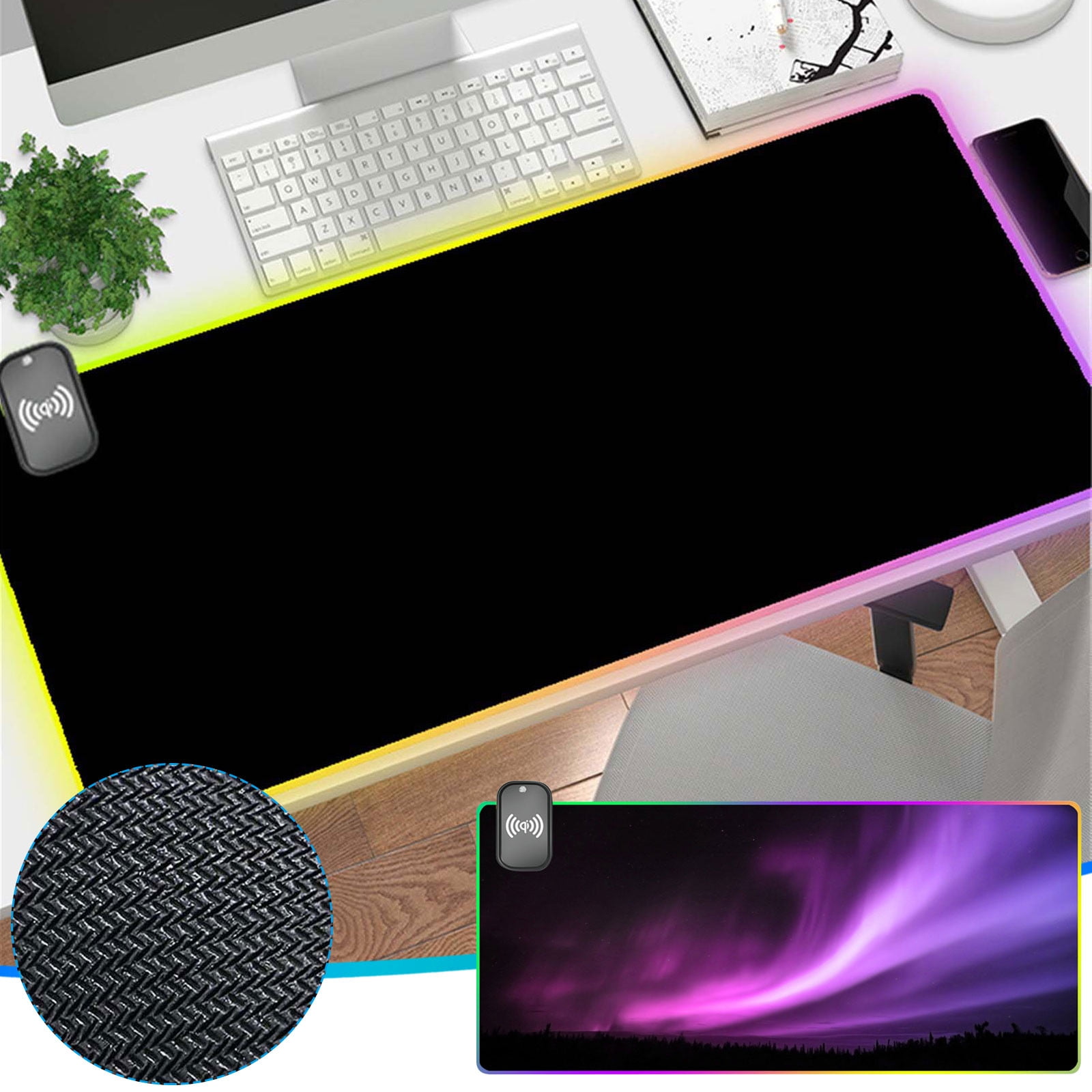 JGJJUGN RGB Glowing Gaming Mat with Wireless Charging, Oversized Non ...