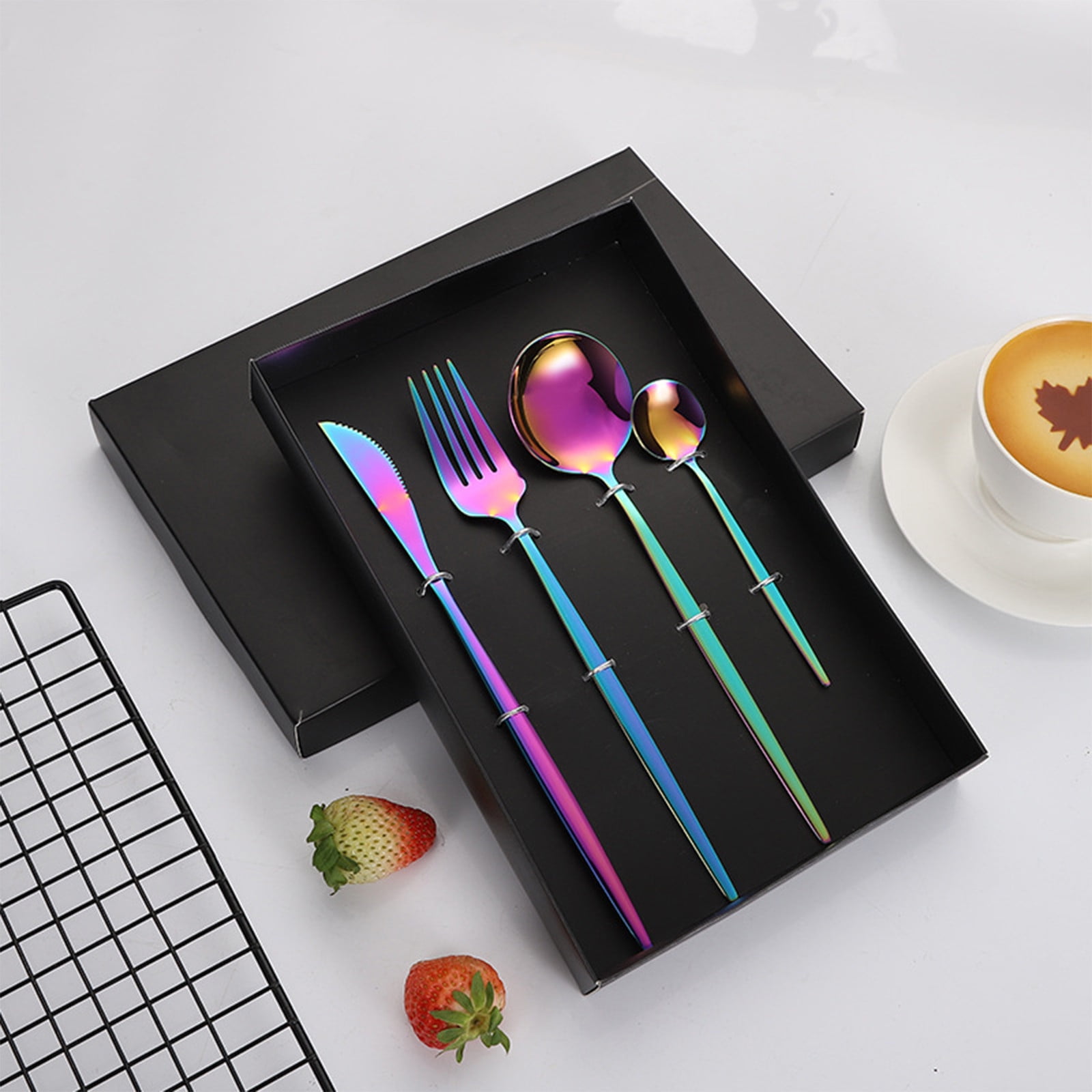 JGJJUGN Stainless Steel Steak Knife Fork Set 4-Piece Durable Silverware ...