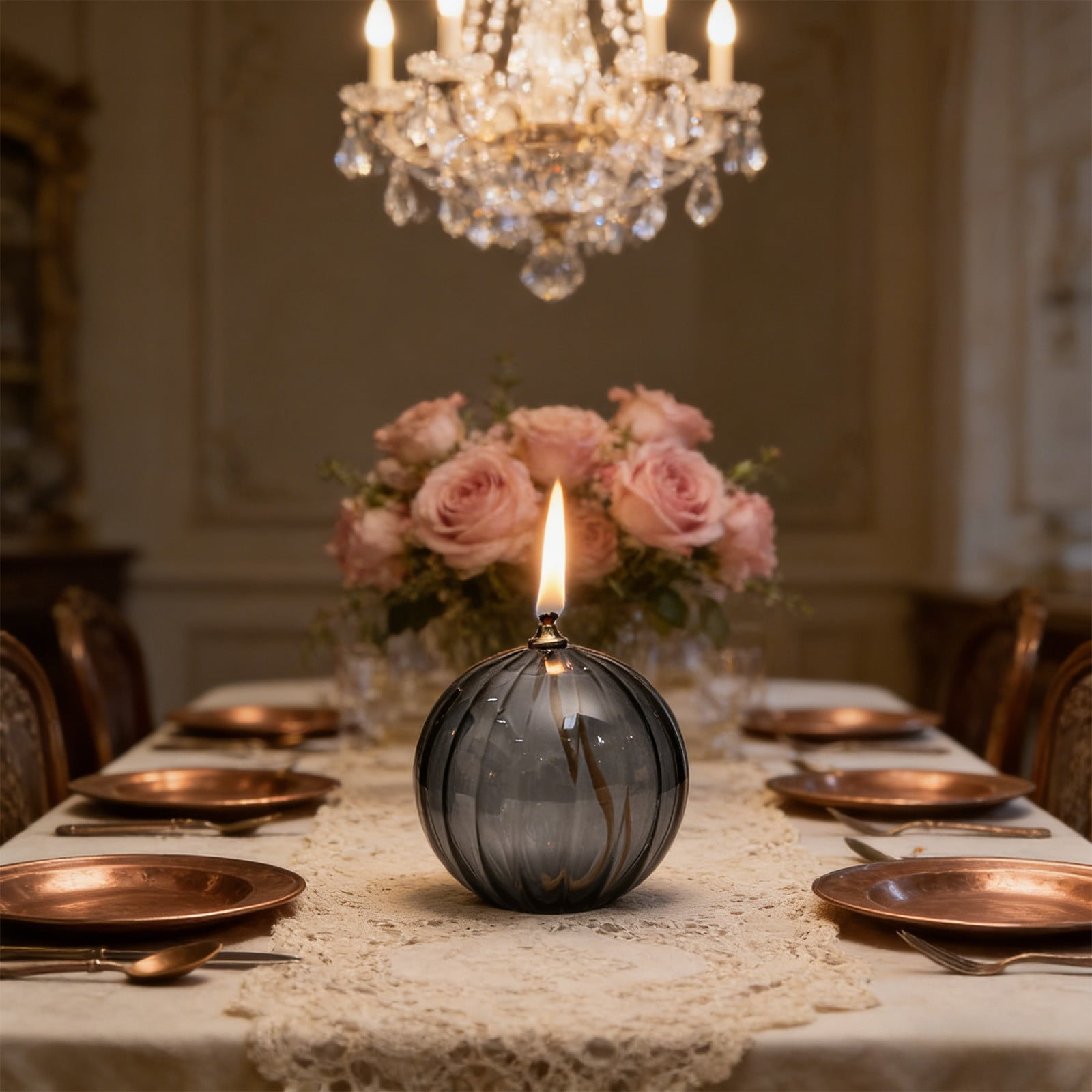 JGJJUGN Striped Round Glass Oil Lamp Candlestick Decorative Table ...