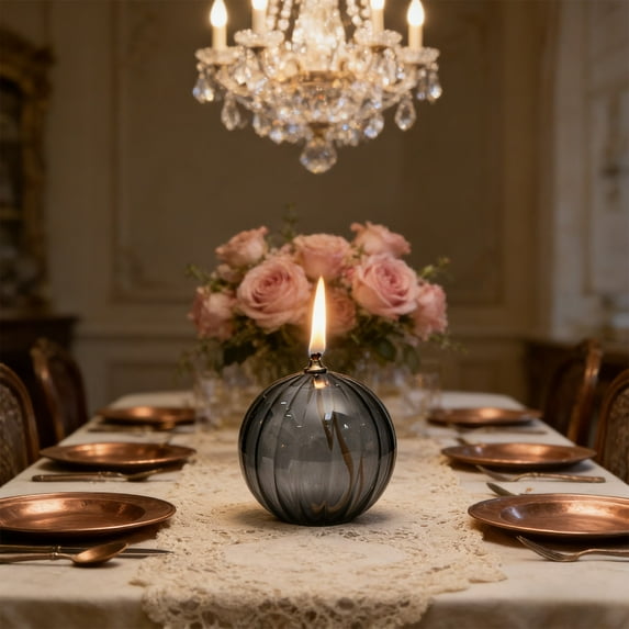 JGJJUGN Striped Round Glass Oil Lamp Candlestick Decorative Table ...