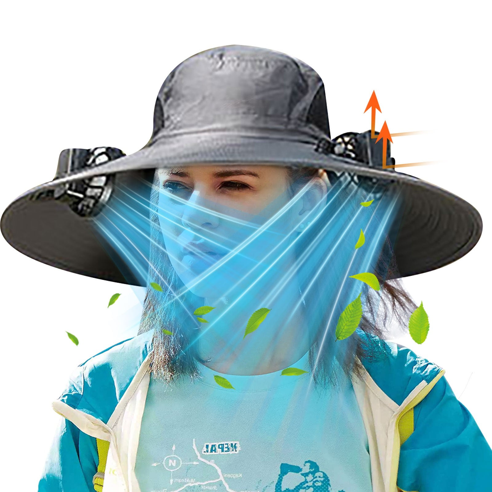 JGJJUGN Wide Solar Fan Outdoor Fishing Hat - 3 Speed Adjustable Men's ...