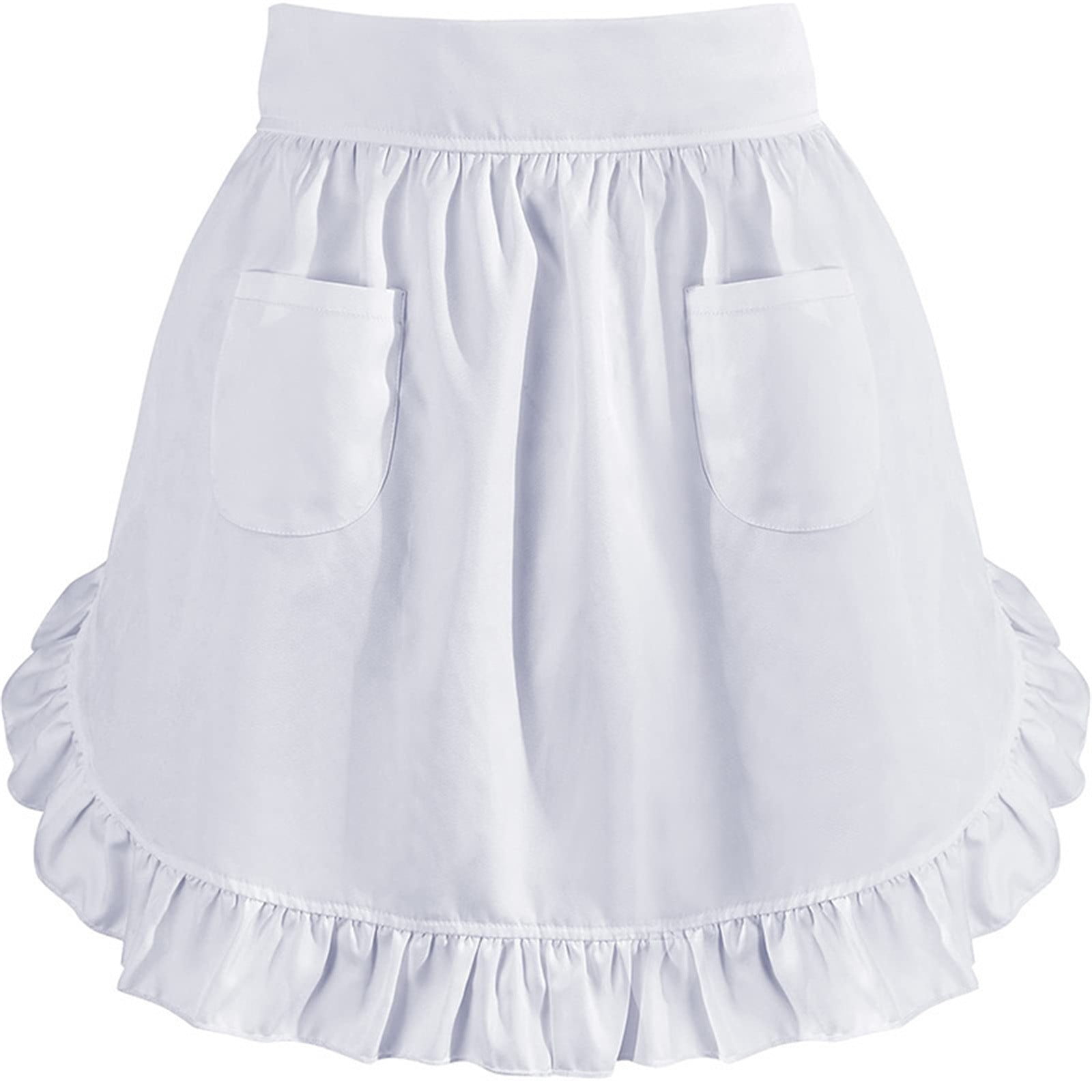 JGJJUGN Women’s Vintage White Maid Skirt | Half Apron with Pockets ...