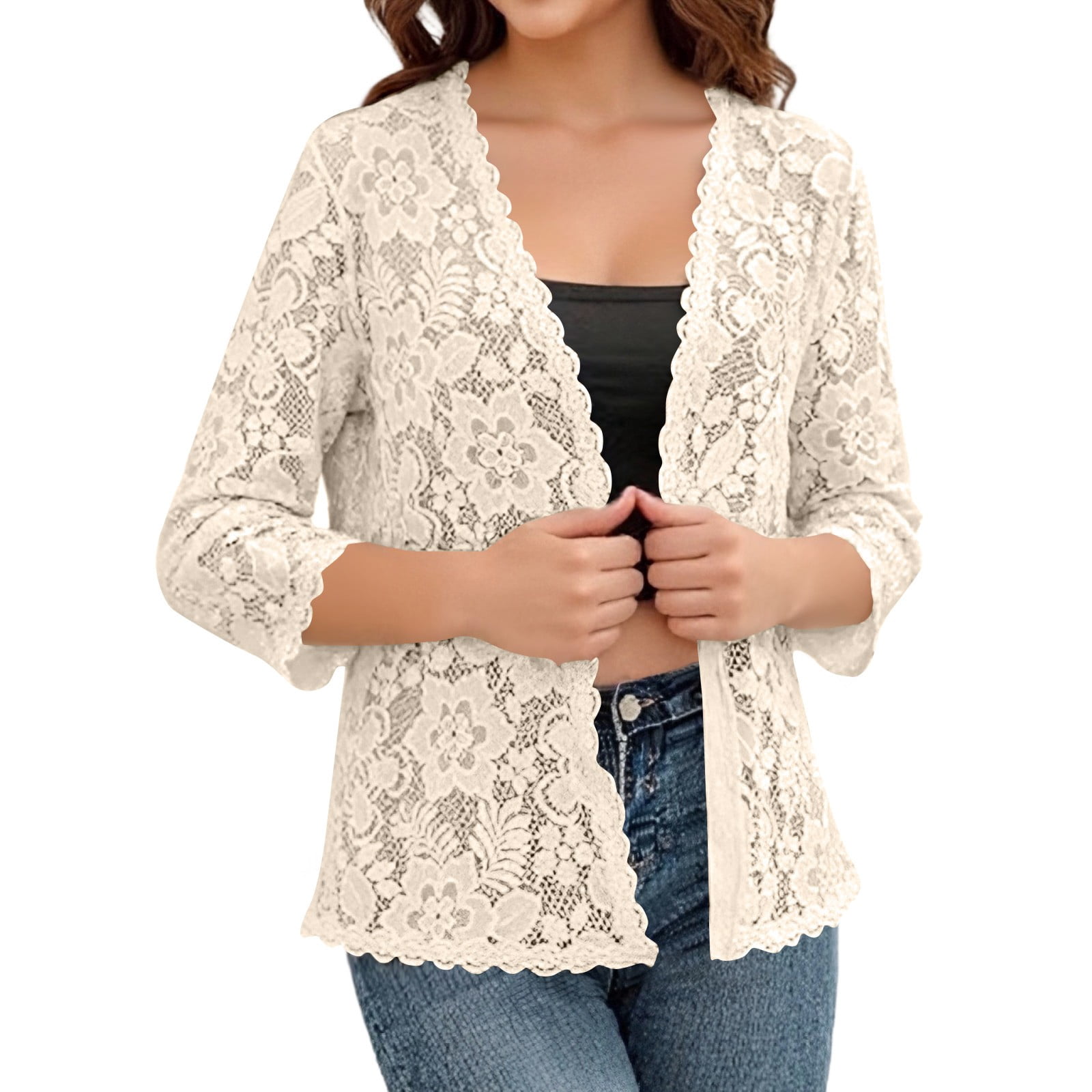 JGNGSHN 3/4 Sleeve Lace Cardigan for Women Open Front Floral Crochet ...