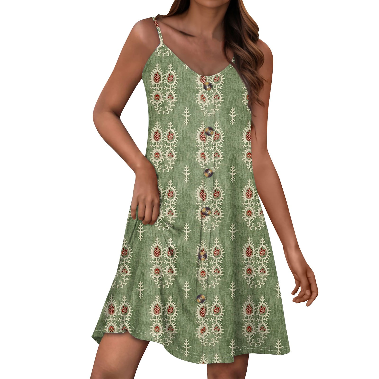 JGNGSHN Casual Dresses for Women Sleeveless Button Down Shirt Midi ...