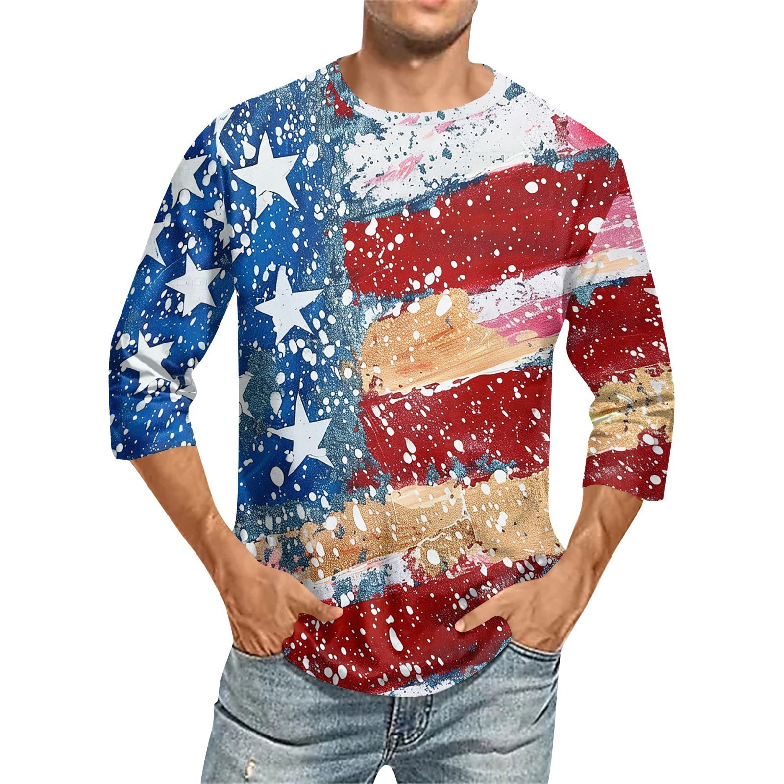 JGNGSHN Independence Day Shirts for Men 3/4 Sleeve Crew Neck Fourth Of ...