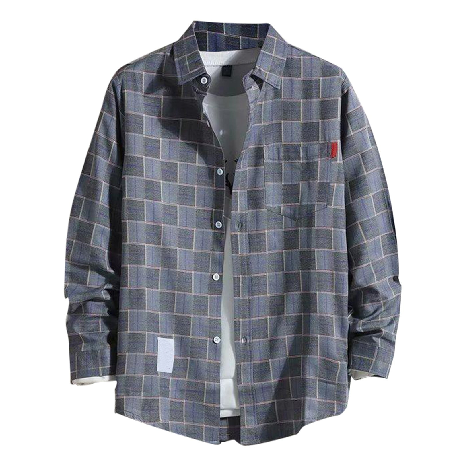 JGNGSHN Men Flannel Shirts Fall Jackets Loose Comfy Plaid Shirt Long ...