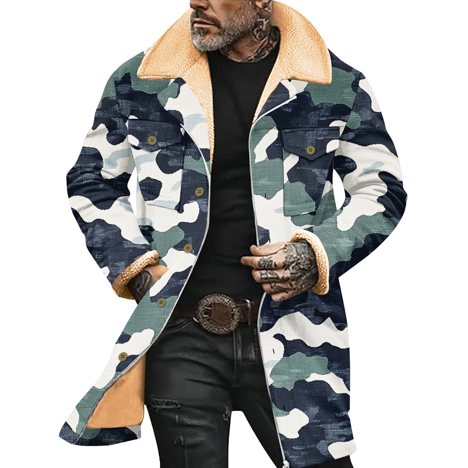 JGNGSHN Men's Camo Jacket Suede Plush Reversed Collar Vintage Outdoor ...