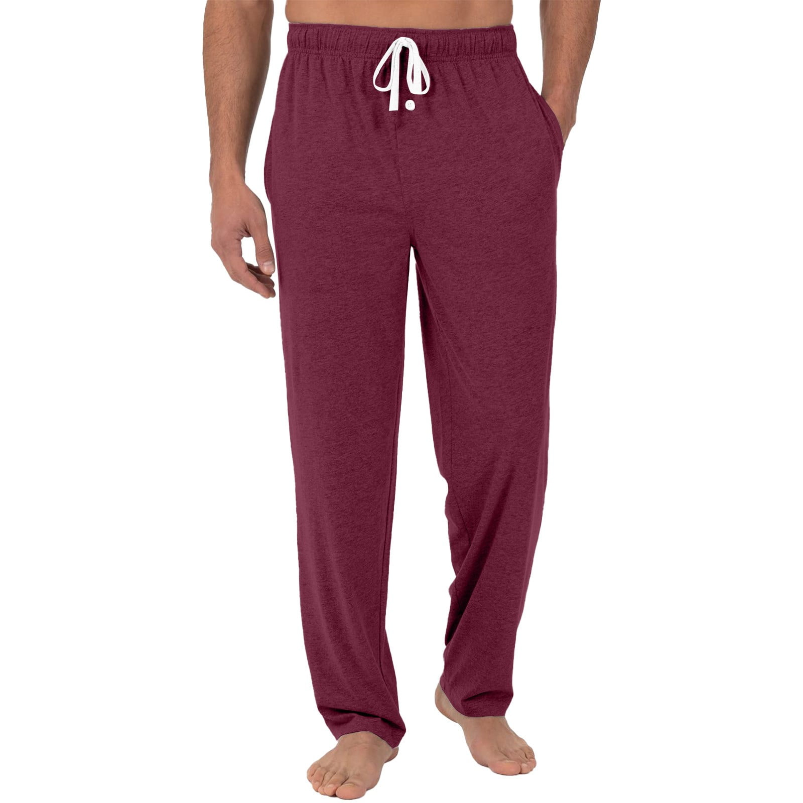JGNGSHN Men's Solid Color Pajama Pants Pjs Bottoms with Pocket Button ...